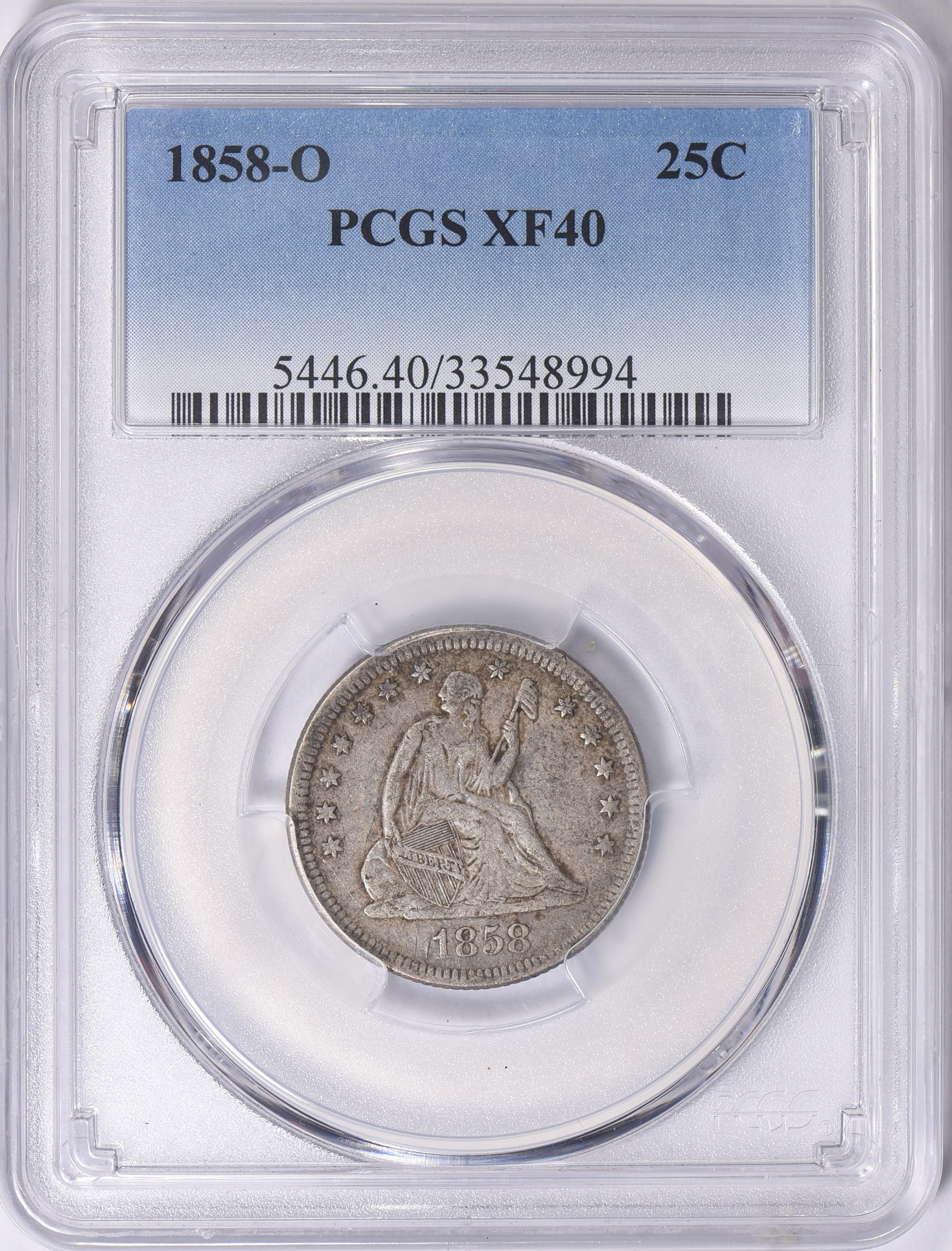 1858-O Seated Liberty Quarter PCGS XF-40 (Item 1719733) | GreatCollections Coin Auctions
