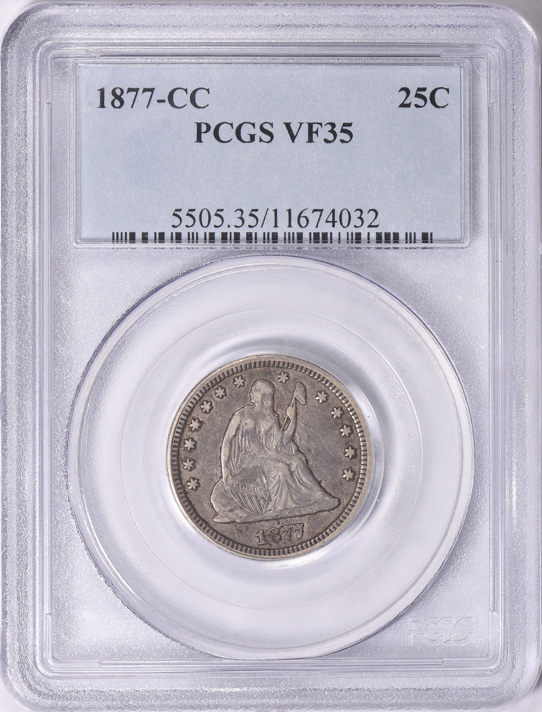 1877-CC Seated Liberty Quarter PCGS VF-35 (Item 1719737) | GreatCollections Coin Auctions