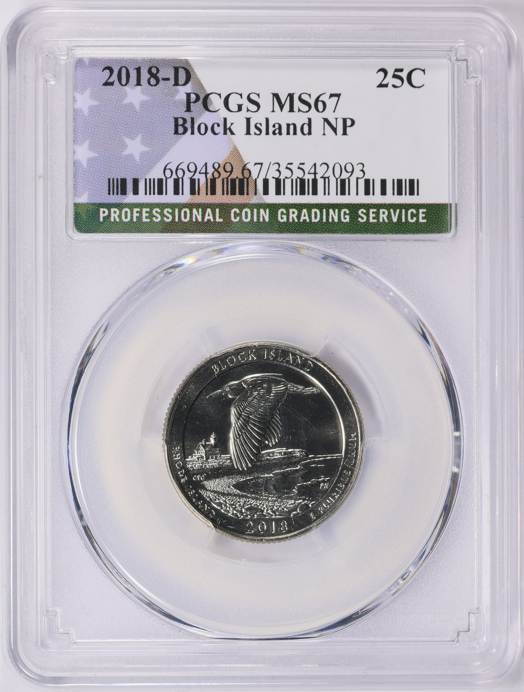 2018-D America the Beautiful Quarter Block Island NP PCGS MS-67 (Item ...