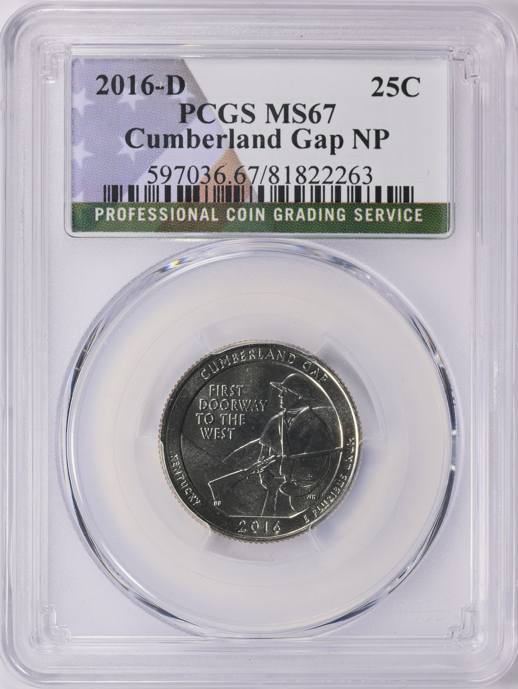 2016-D America the Beautiful Quarter Cumberland Gap NP PCGS MS-67 (Item ...