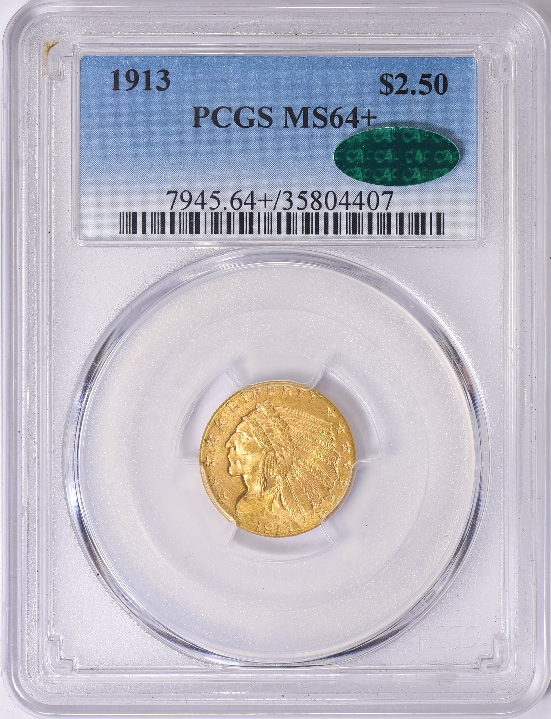 1913 Indian Gold Quarter Eagle PCGS MS-64+ (CAC Green) (Item 1720119 ...
