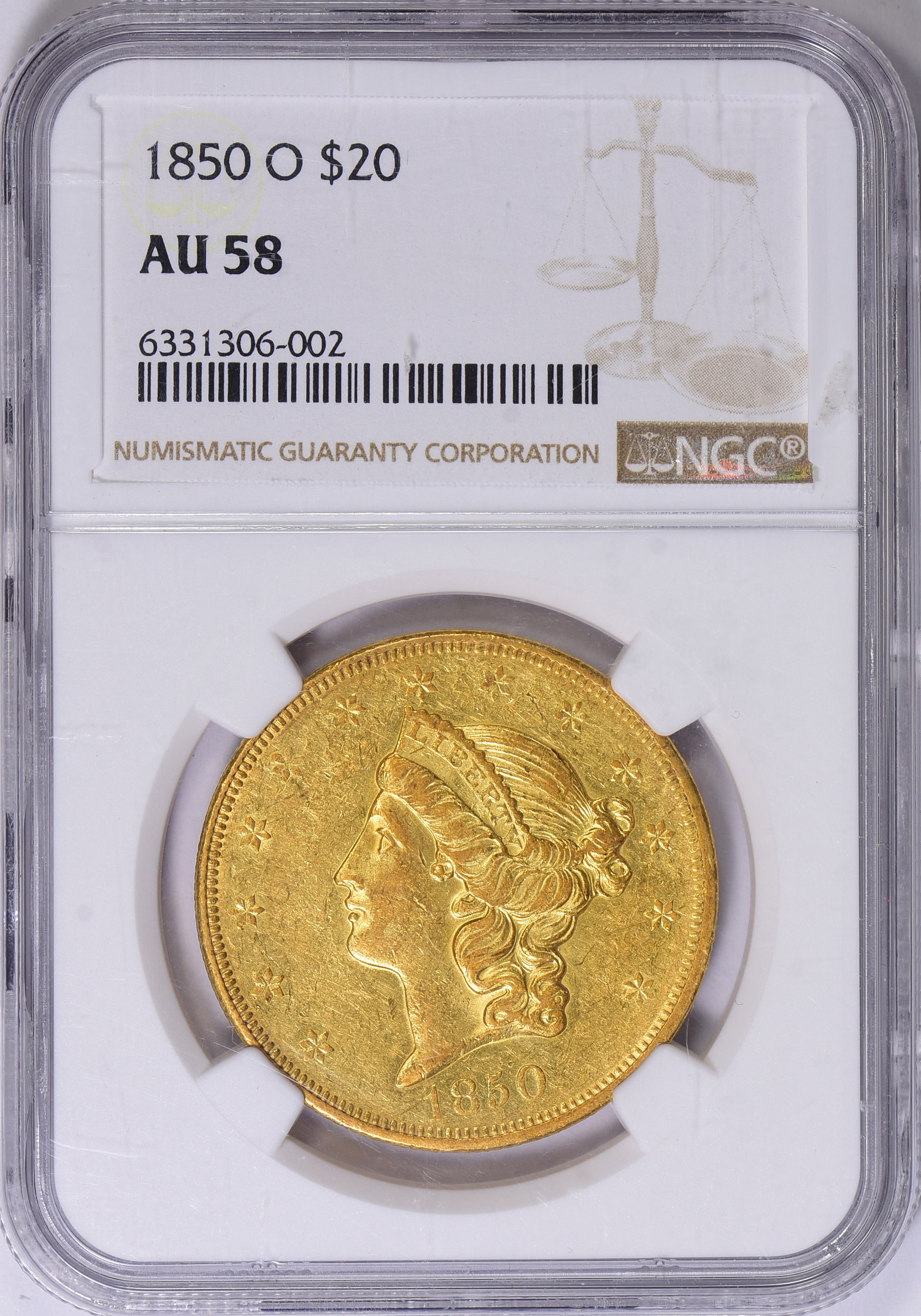 1850-O Liberty Gold Double Eagle NGC AU-58 (Item 1720137) | GreatCollections Coin Auctions