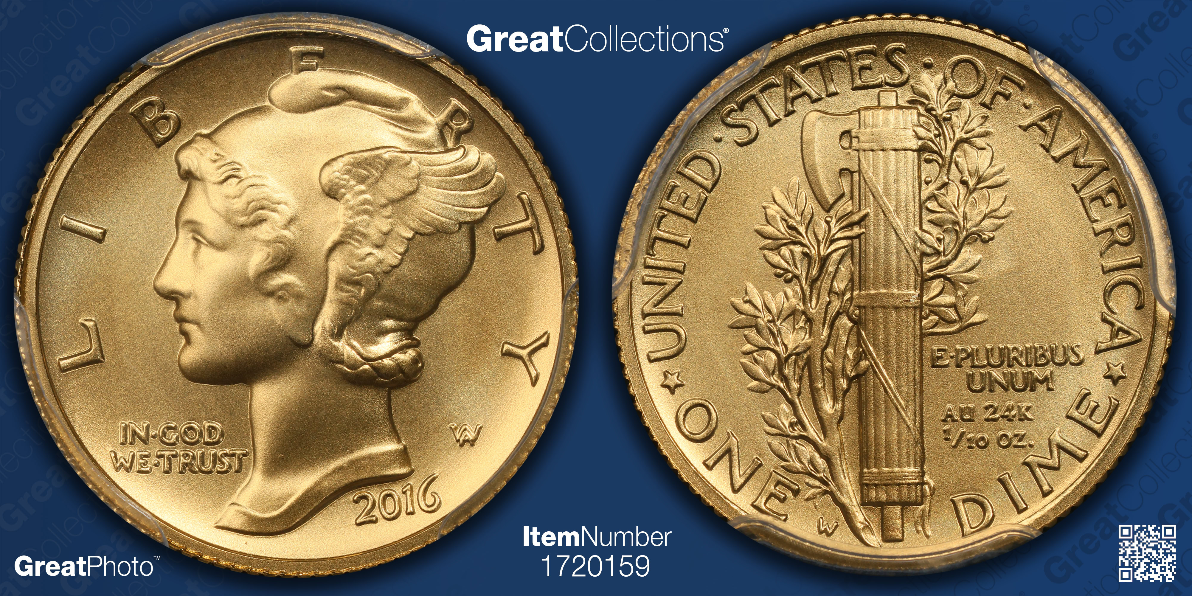 2016-W Gold Mercury Dime 100th Anniversary. First Strike PCGS SP-70 ...