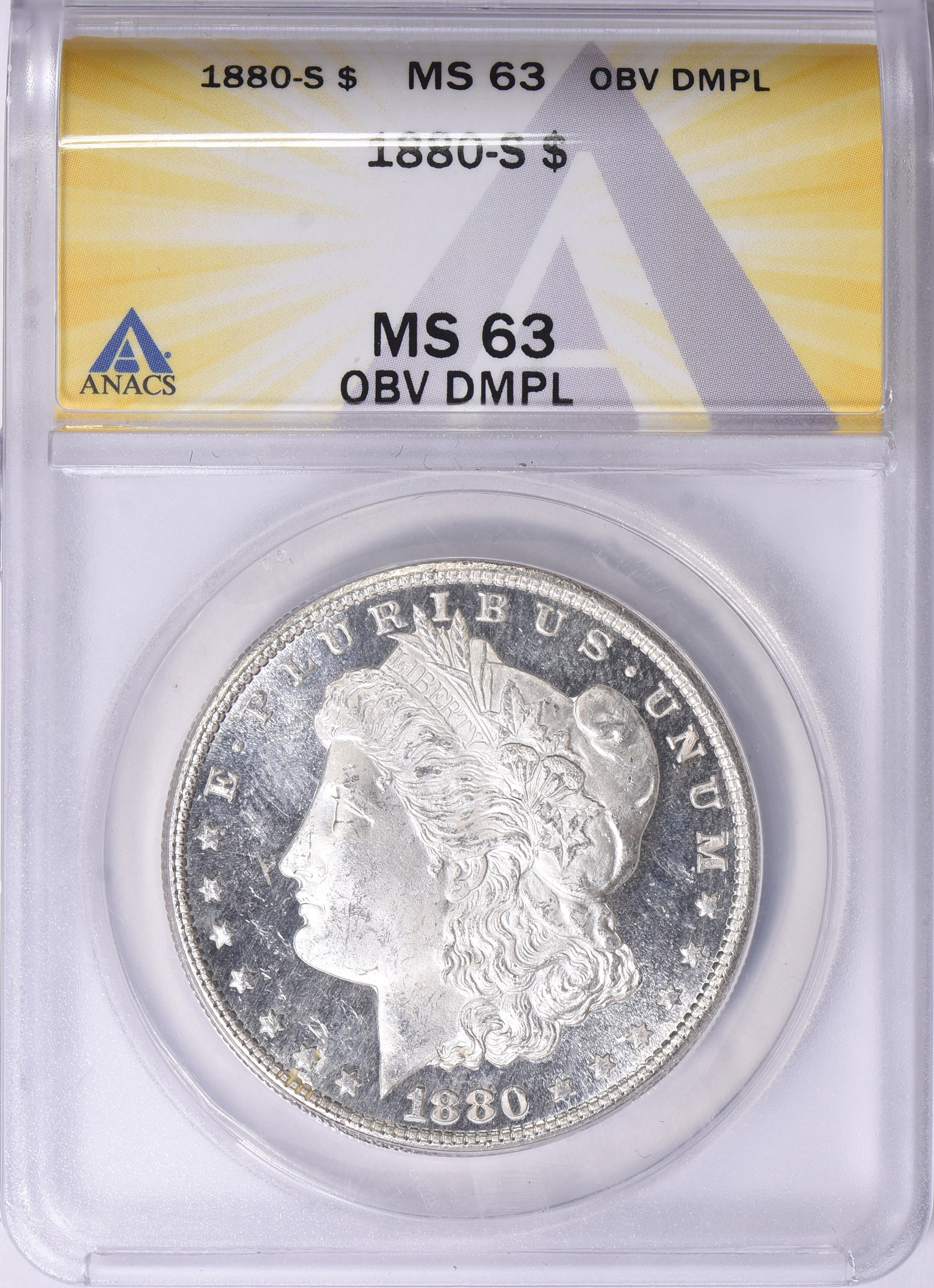 1880-S Morgan Silver Dollar ANACS MS-63 Obv DMPL (Item 1720232) | GreatCollections Coin Auctions