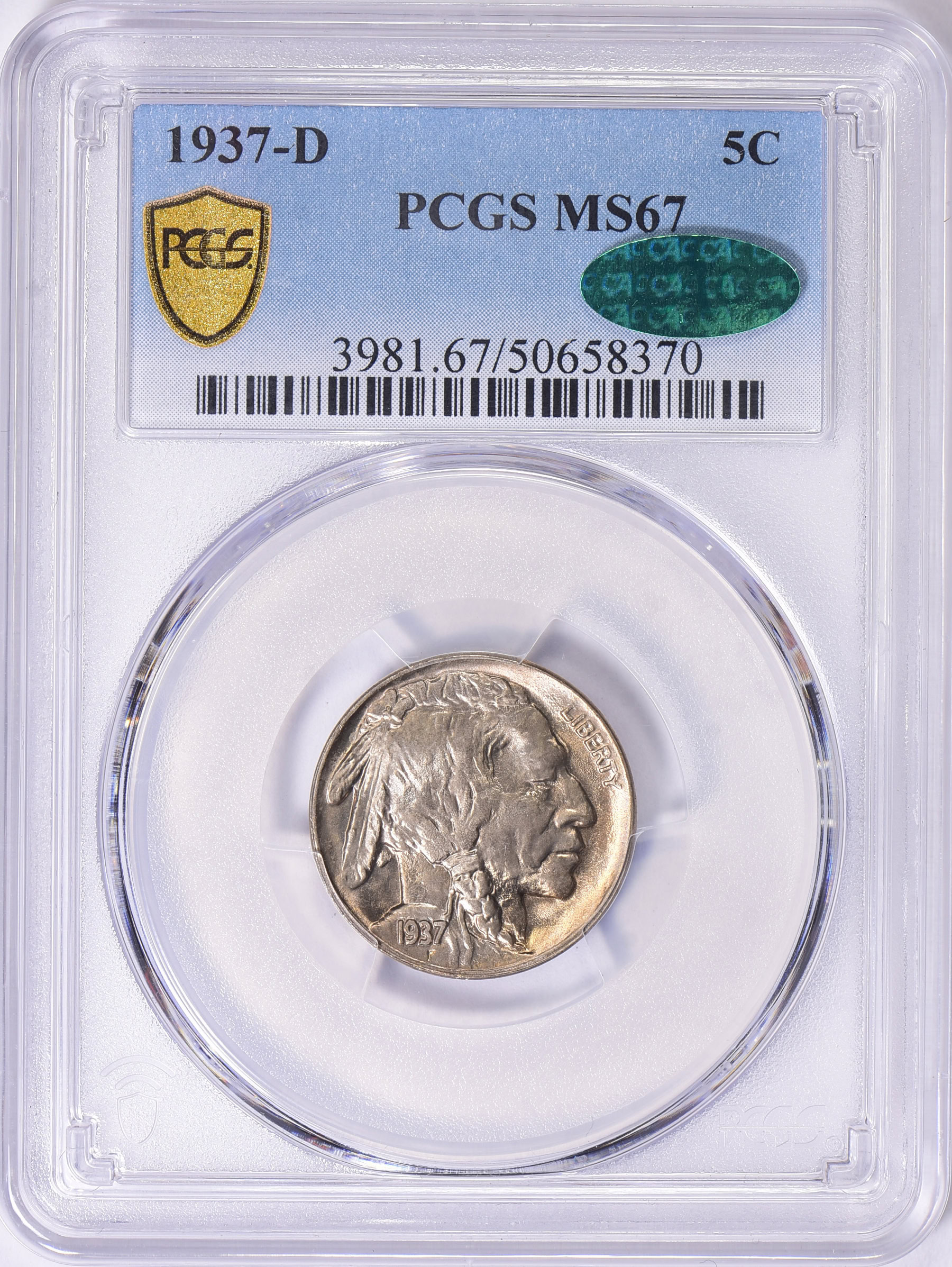 1937-D Buffalo Nickel PCGS MS-67 (CAC Green) (Item 1720246) | GreatCollections Coin Auctions