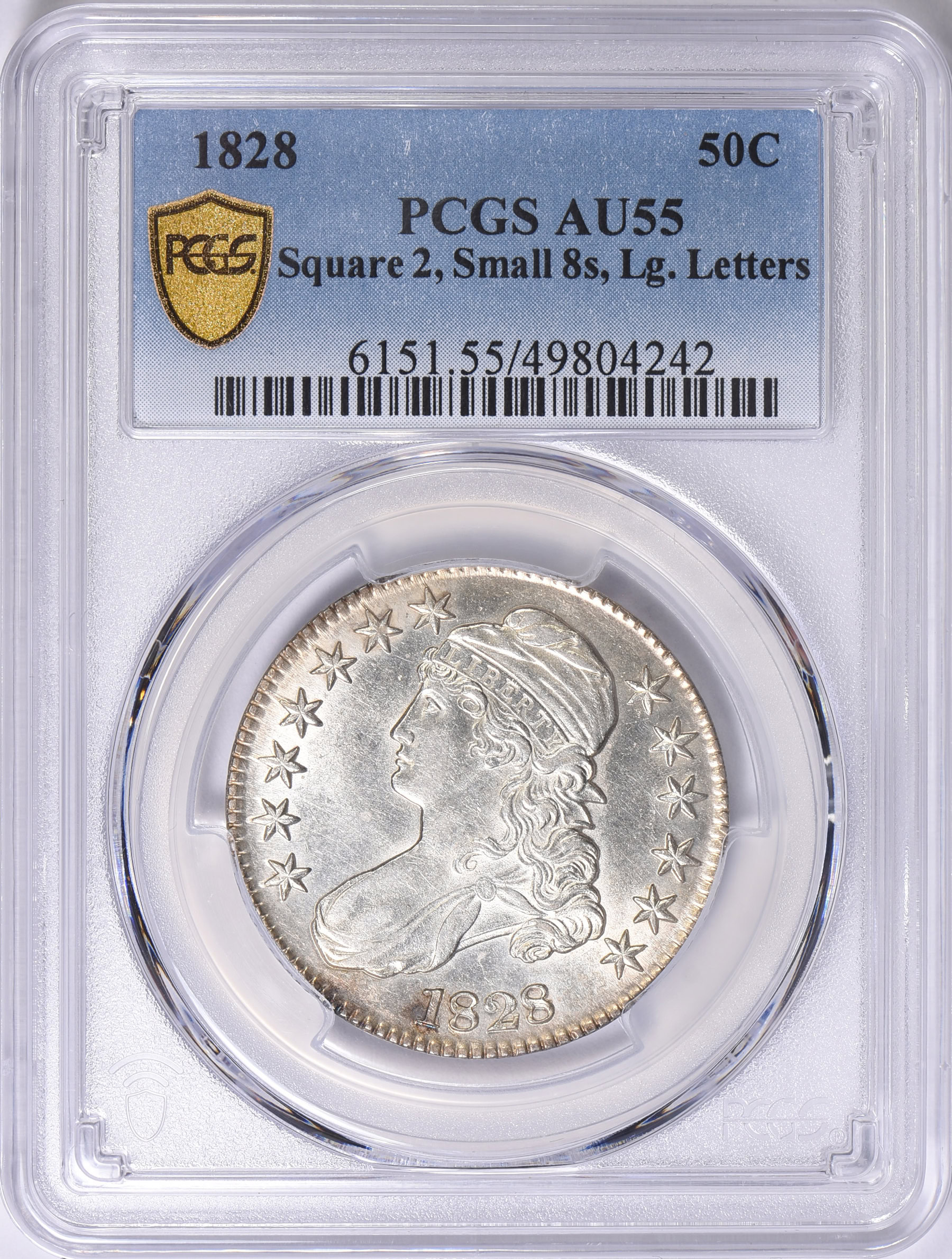 1828 Capped Bust Half Dollar Square Base 2, Small 8s, Large Letters PCGS AU-55 (Item 1720297 ...