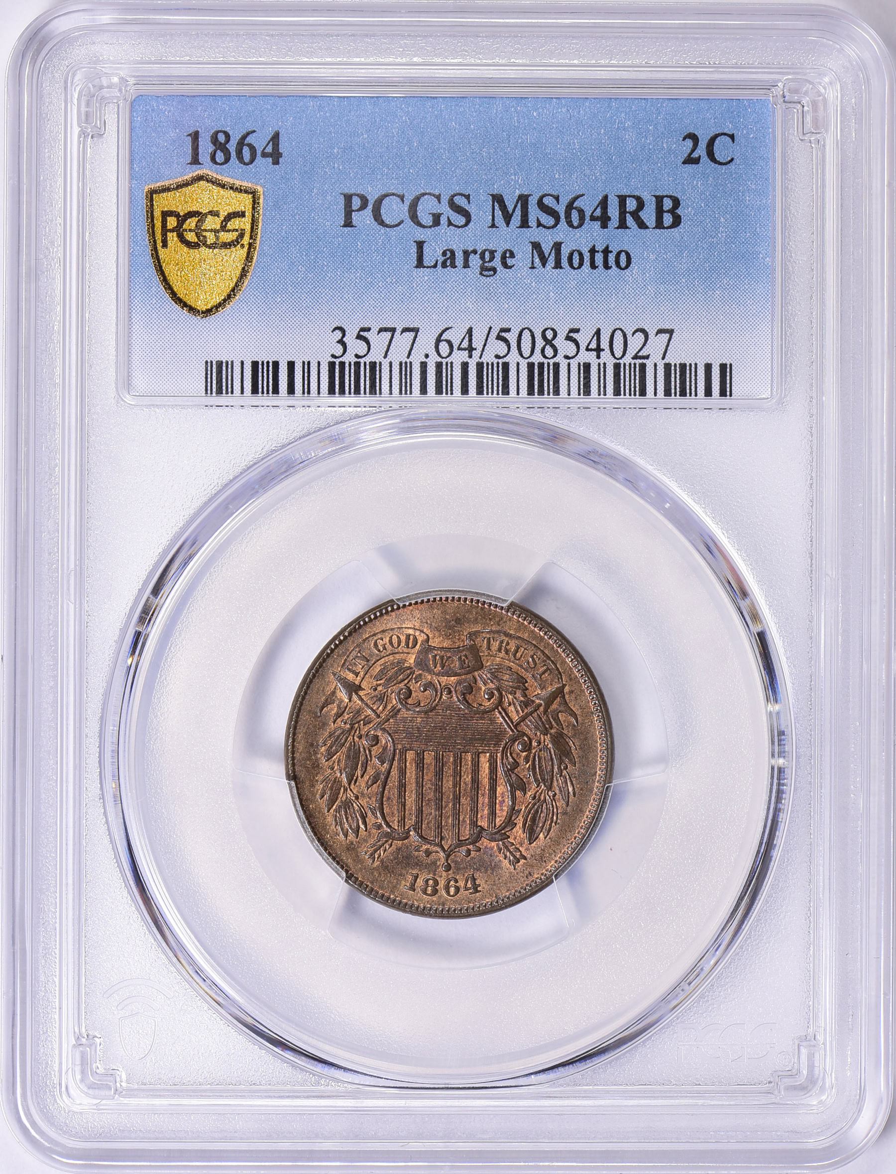 1864 Two-Cent Piece Large Motto PCGS MS-64 RB (Item 1720353) | GreatCollections Coin Auctions