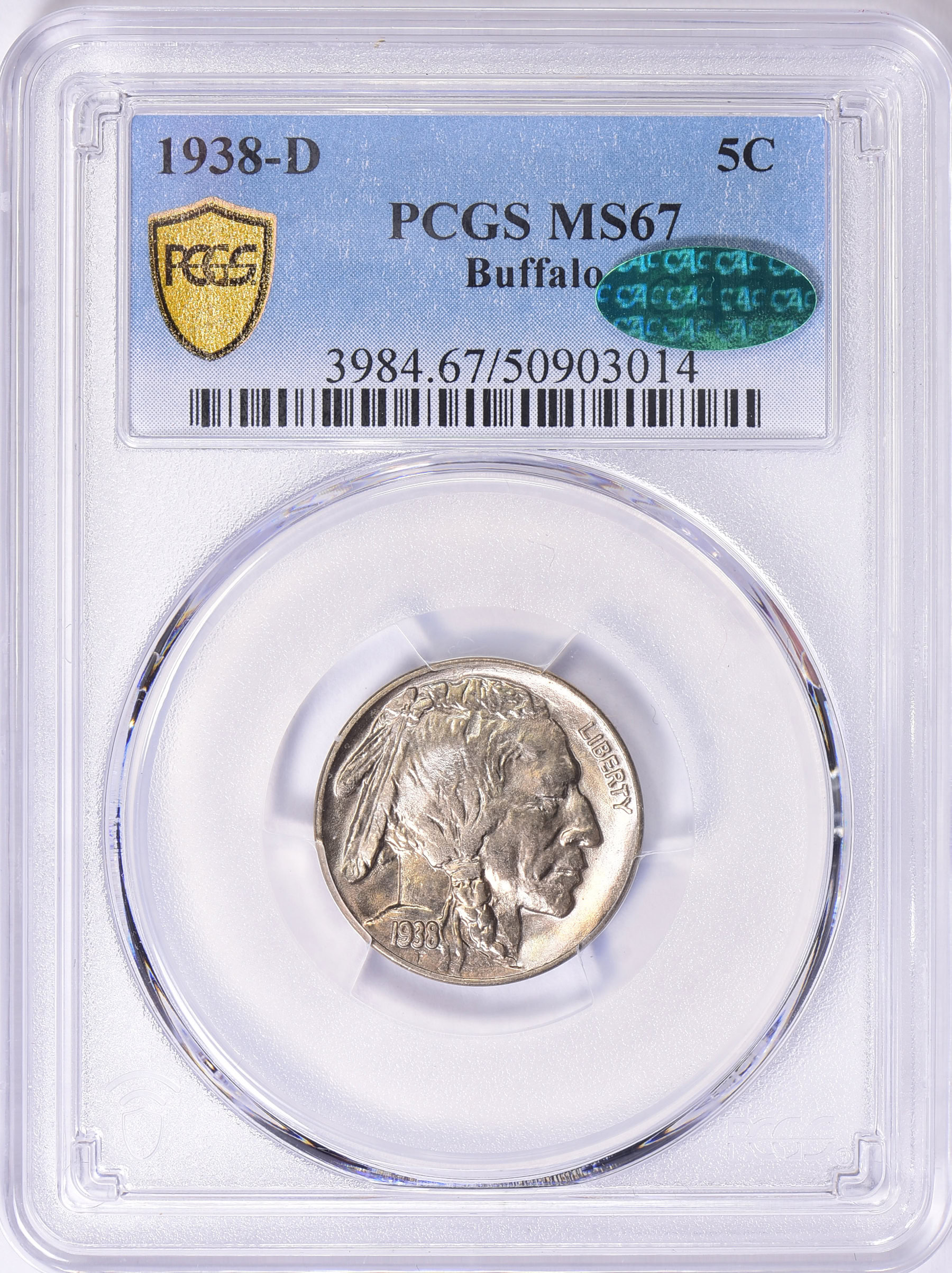 1938-D Buffalo Nickel PCGS MS-67 (CAC Green) (Item 1720411) | GreatCollections Coin Auctions