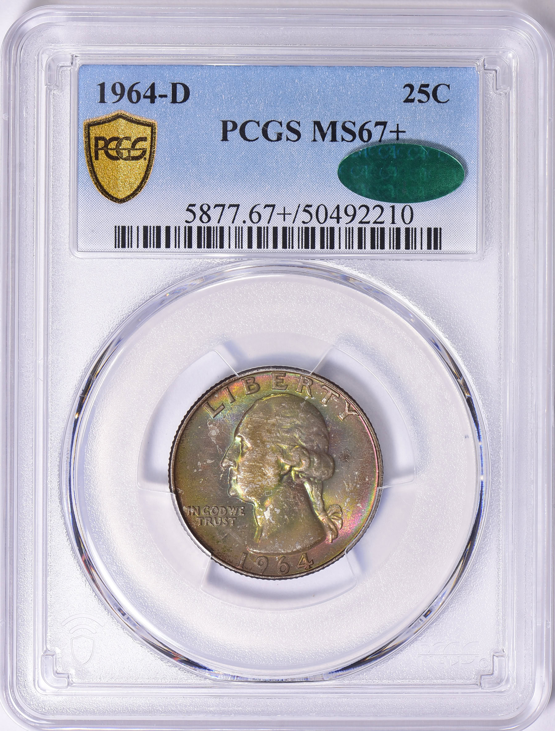 1964-D Washington Quarter PCGS MS-67+ (CAC Green) (Toned) (Item 1720537) | GreatCollections Coin ...