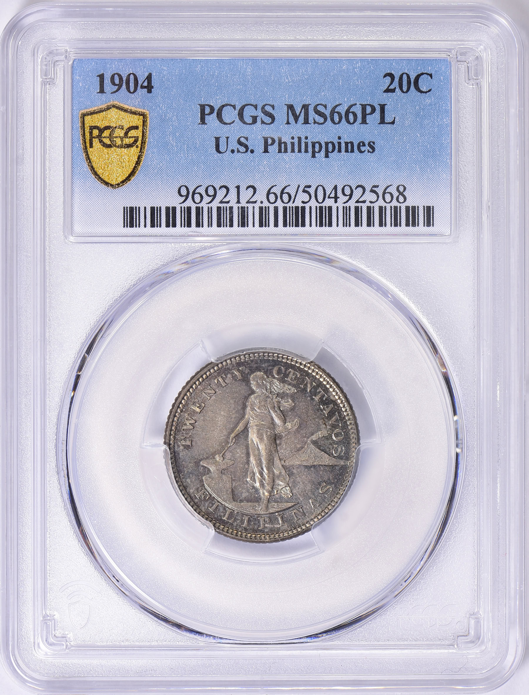 1904 U.S. Philippines Twenty Centavos KM-166 PCGS MS-66 PL (Toned ...