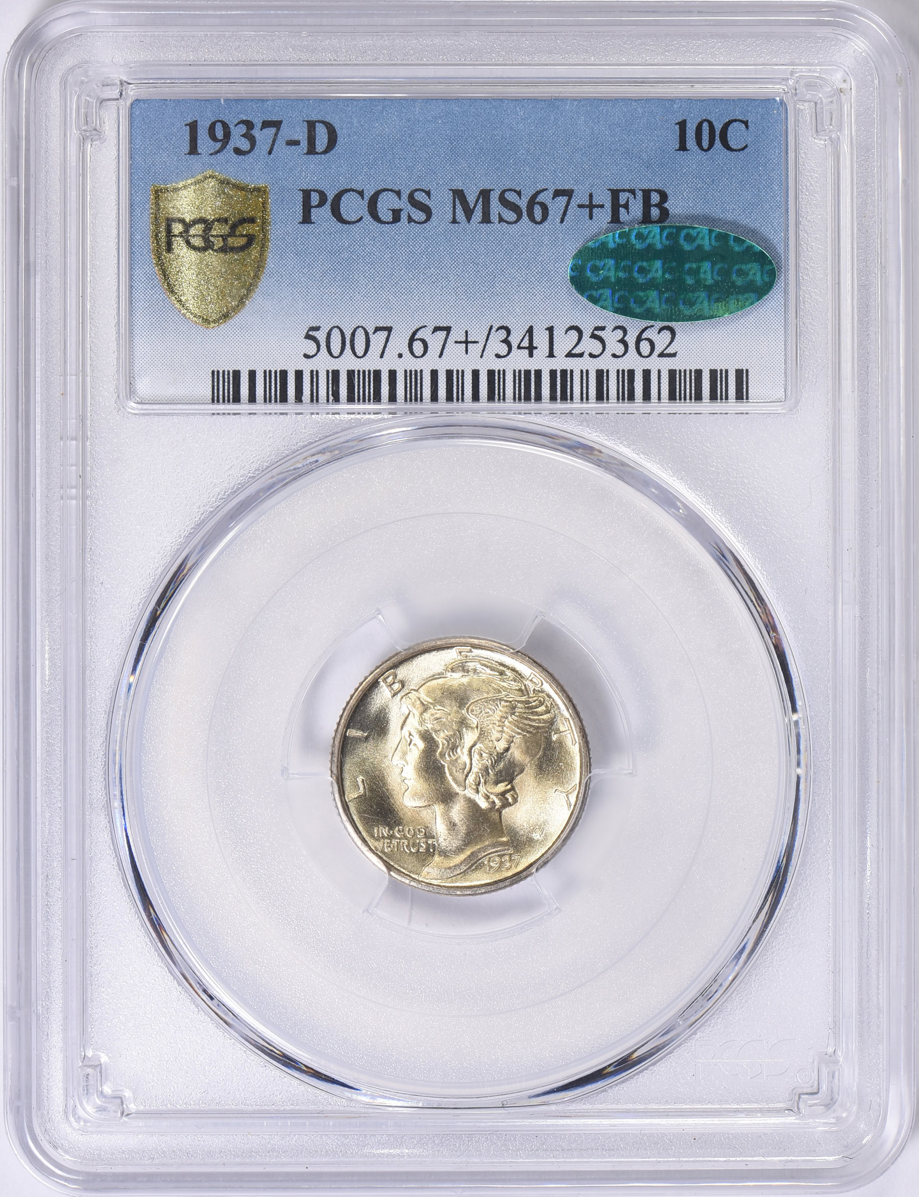 1937-D Mercury Dime PCGS MS-67+ FB (CAC Green) (Item 1720565) | GreatCollections Coin Auctions