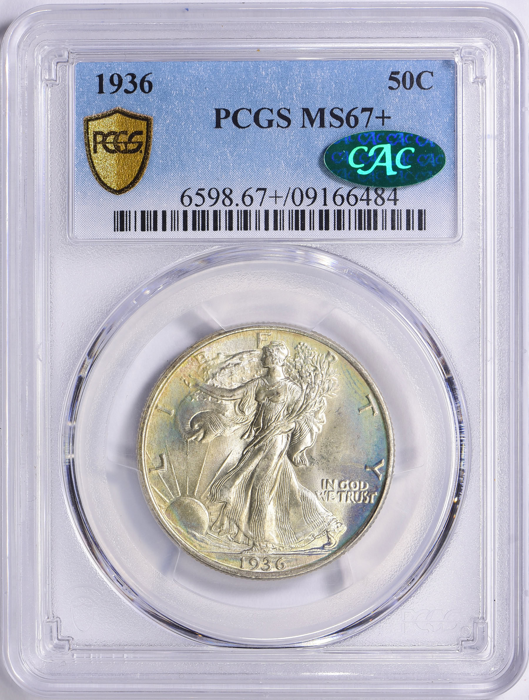 1936 Walking Liberty Half Dollar PCGS MS-67+ (CAC Green) (Toned) (Item 1720612 ...