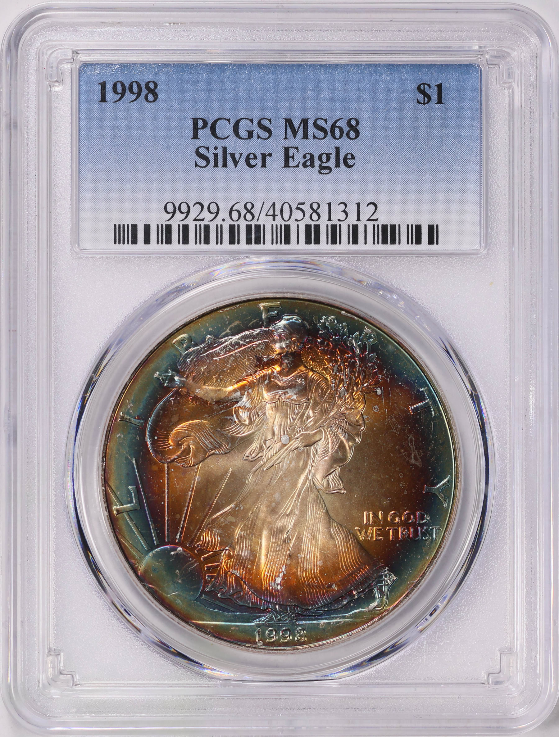 1998 $1 Silver Eagle PCGS MS-68 (Toned) (Item 1720708 ...
