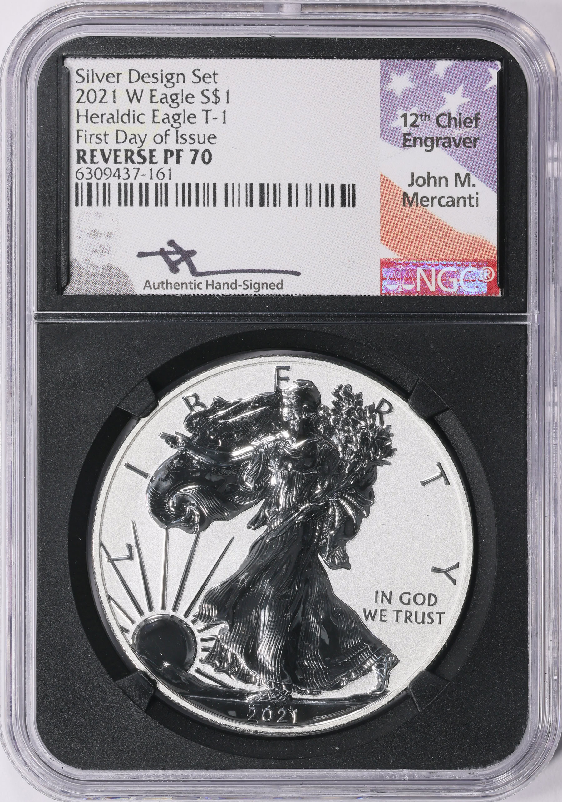 2021-W $1 Silver Eagle Type 1 Reverse Proof Designer Edition First Day of Issue NGC Proof-70 ...