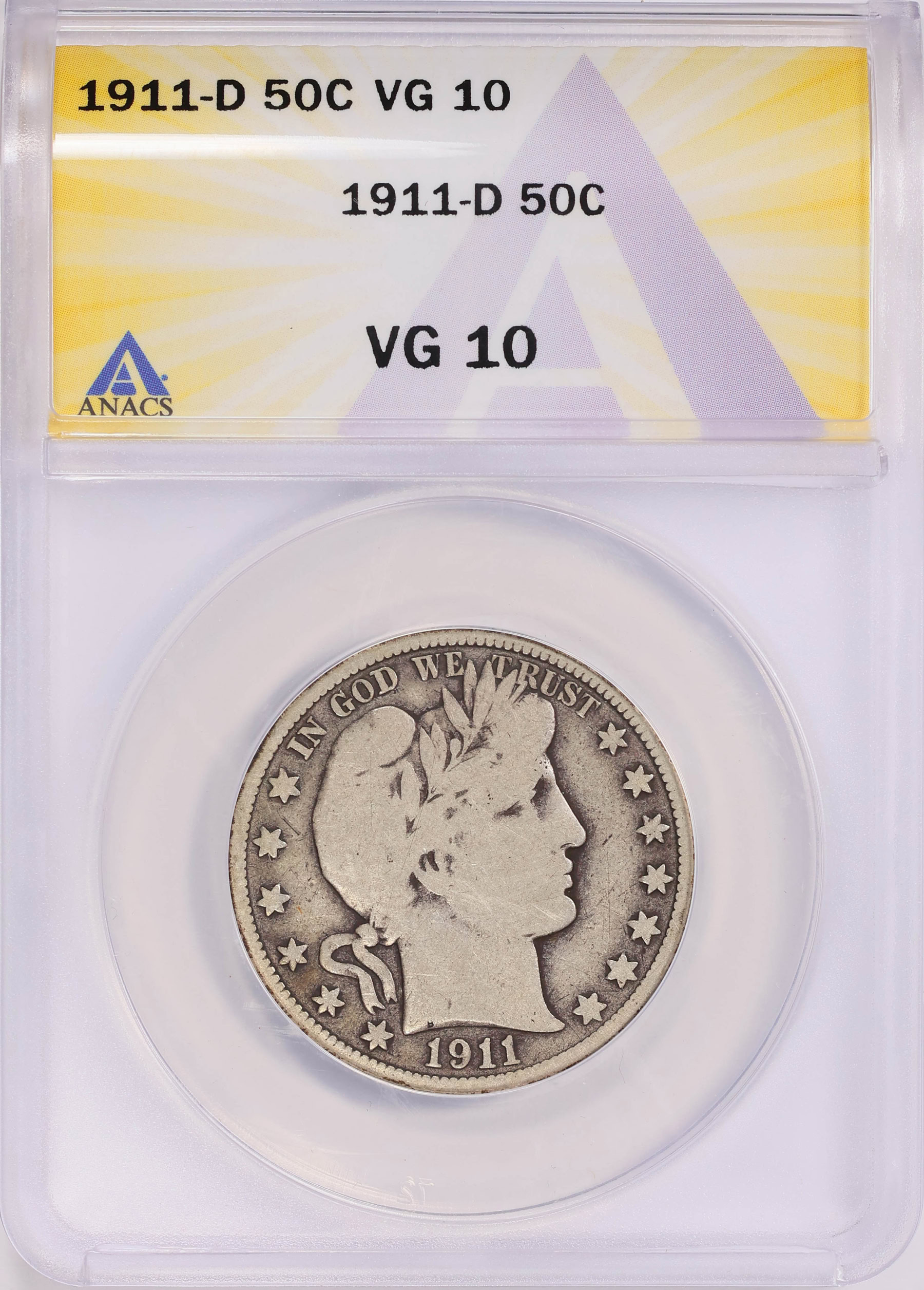 1911-D Barber Half Dollar ANACS VG-10 (Item 1720765) | GreatCollections Coin Auctions