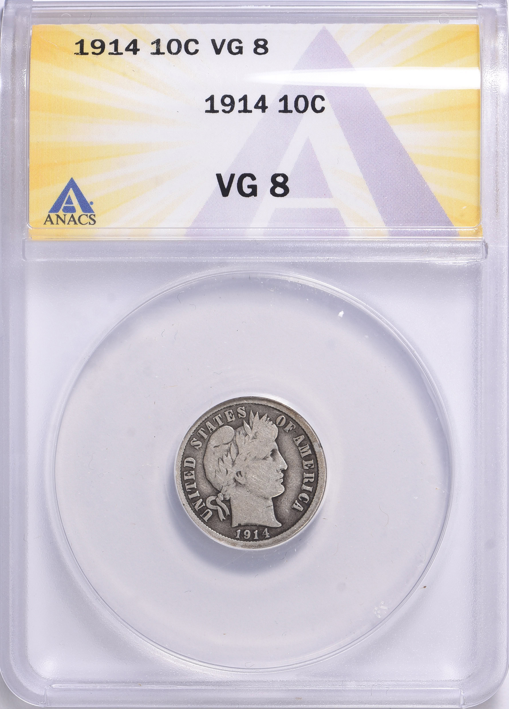 1914 Barber Dime ANACS VG-08 (Item 1720788) | GreatCollections Coin Auctions