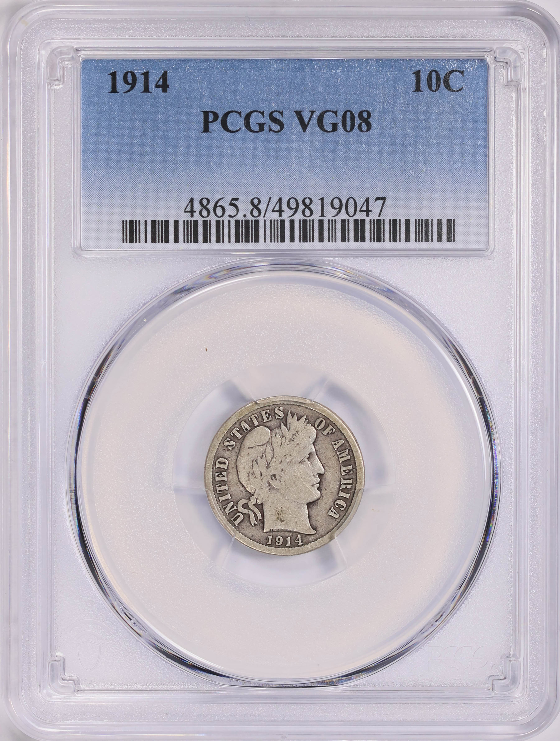 1914 Barber Dime PCGS VG-08 (Item 1720843) | GreatCollections Coin Auctions