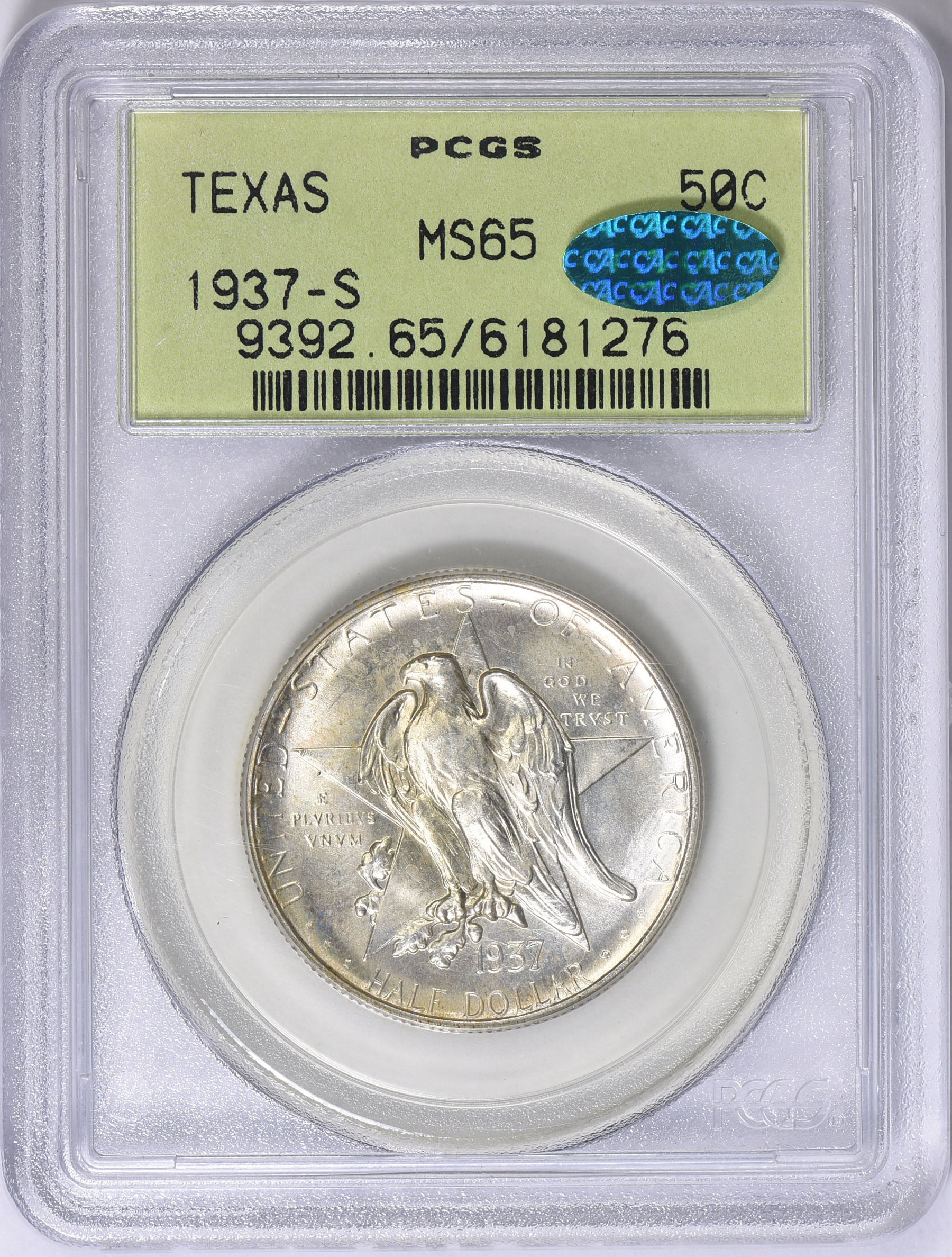 1937-S Texas Centennial Half Dollar PCGS MS-65 (CAC Green) OGH (Item ...