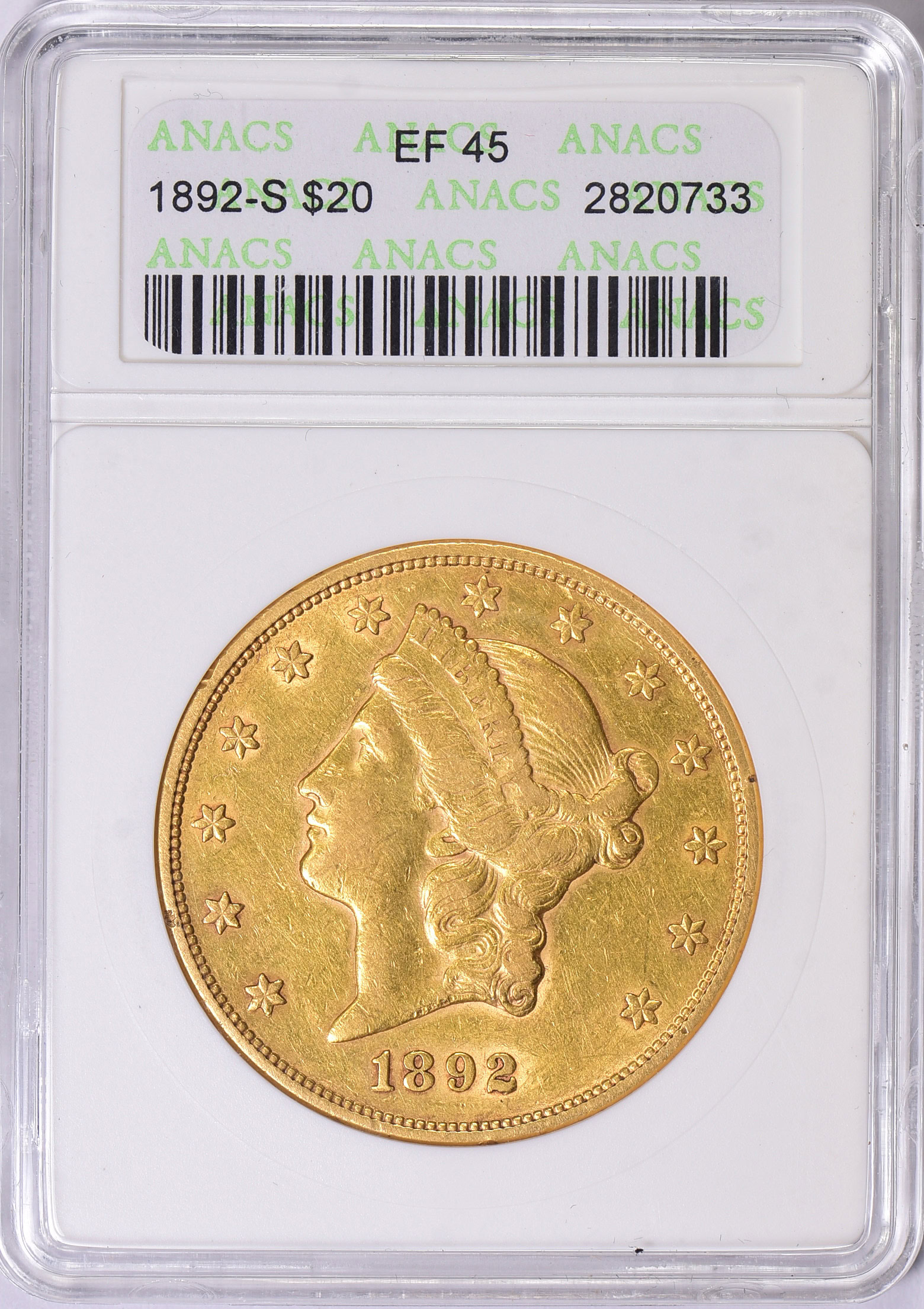 1892-S Liberty Gold Double Eagle ANACS XF-45 OH (Item 1720958) | GreatCollections Coin Auctions