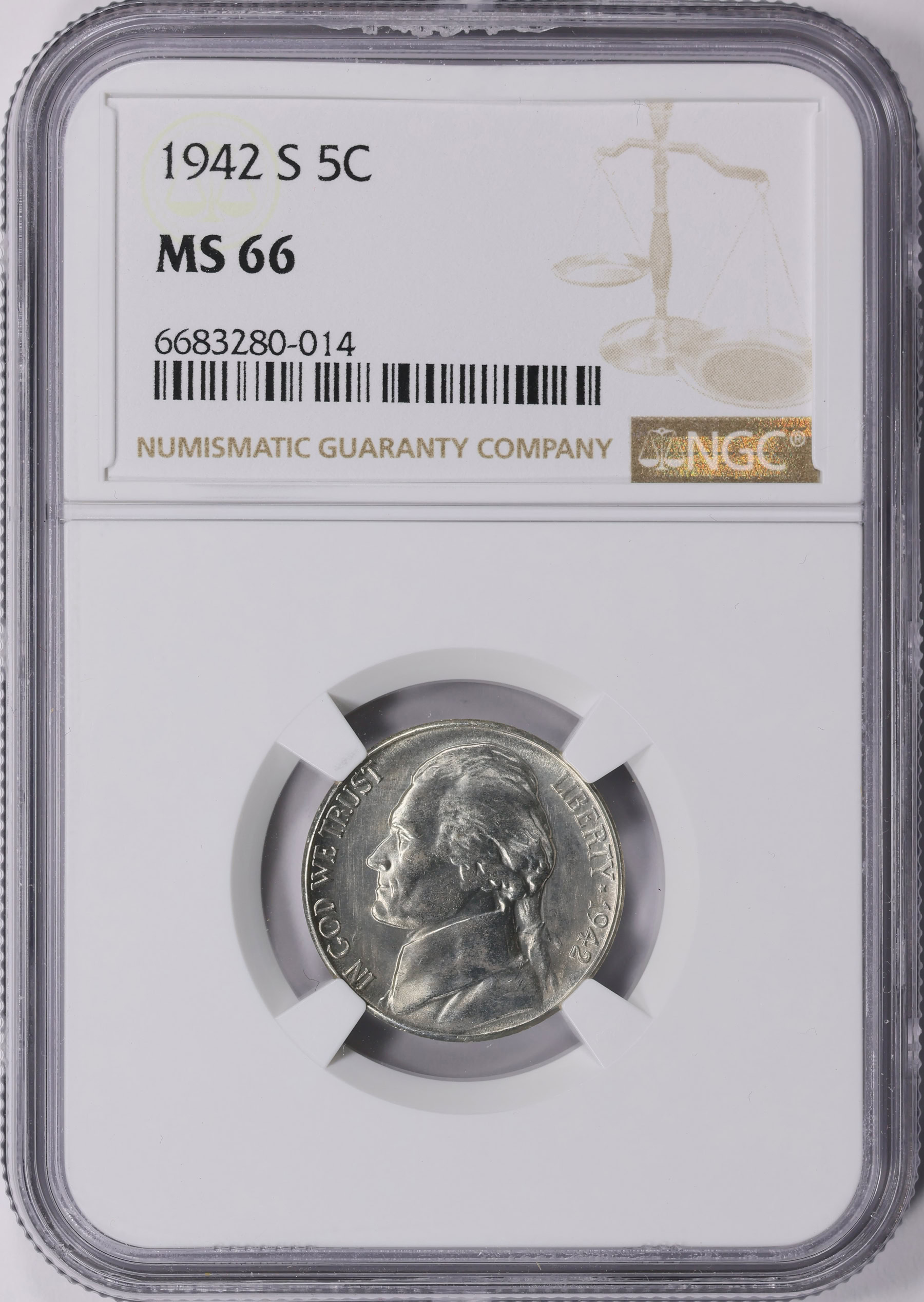1942-S Jefferson Nickel NGC MS-66 (Item 1721055) | GreatCollections Coin Auctions