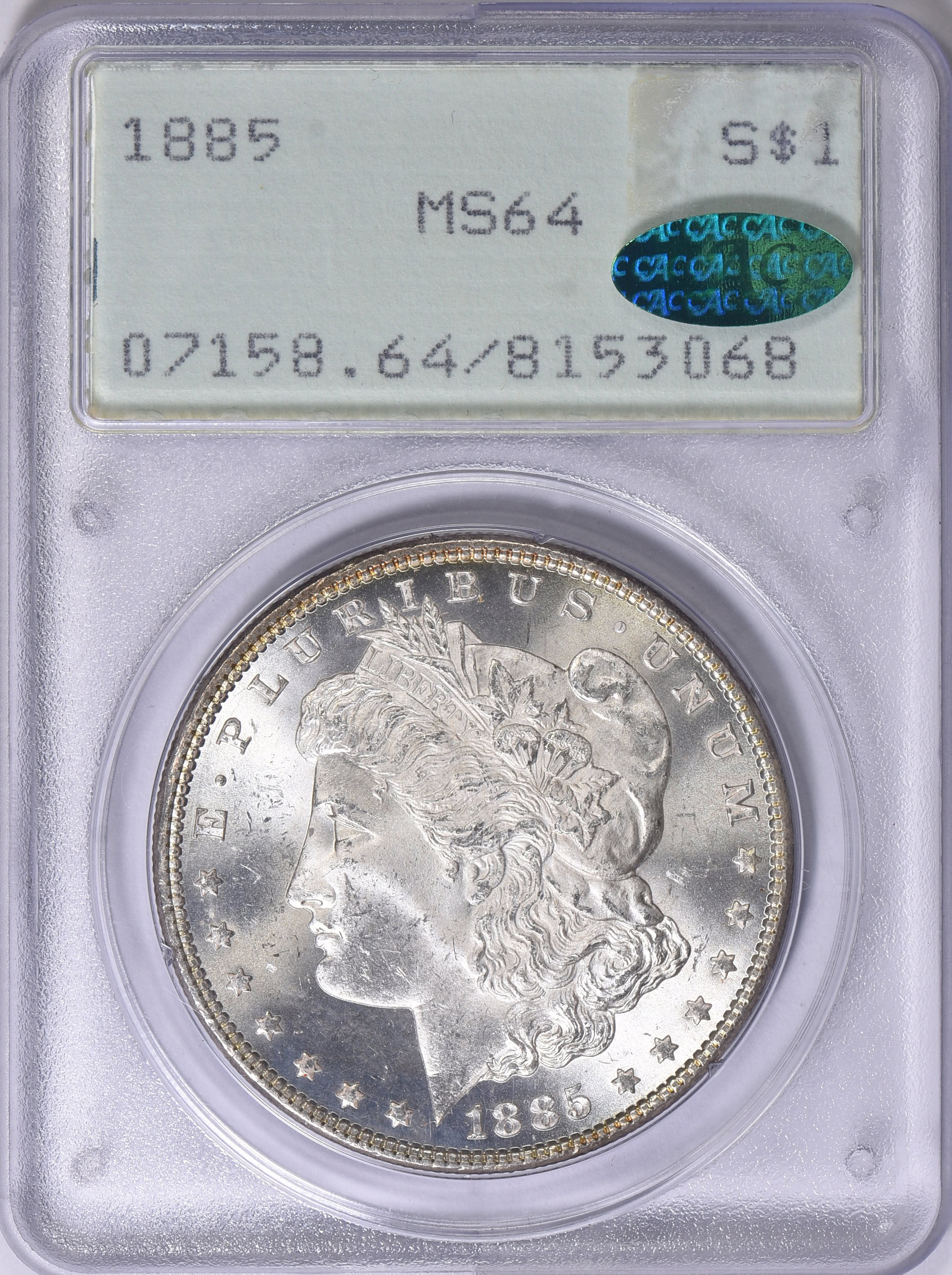 1885 Morgan Silver Dollar PCGS MS-64 (CAC Green) OGH (1st Gen) (Item 1721179) | GreatCollections ...