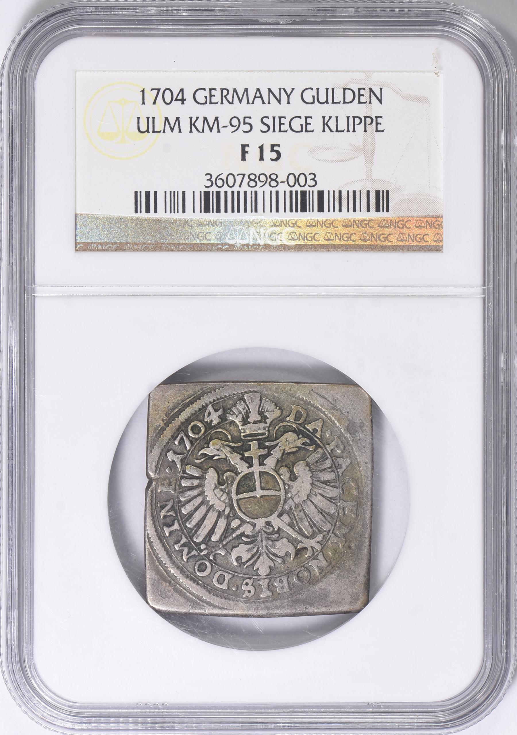 Germany - Ulm 1704 Silver Gulden Klippe Siege Coinage KM-95 NGC F-15 ...