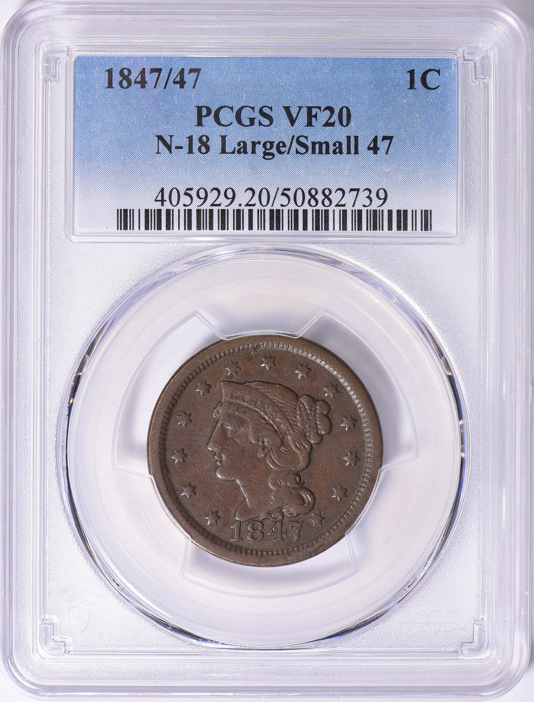 1847/47 Braided Hair Cent Large/Small 47 Newcomb 18 PCGS VF-20 BN (Item ...