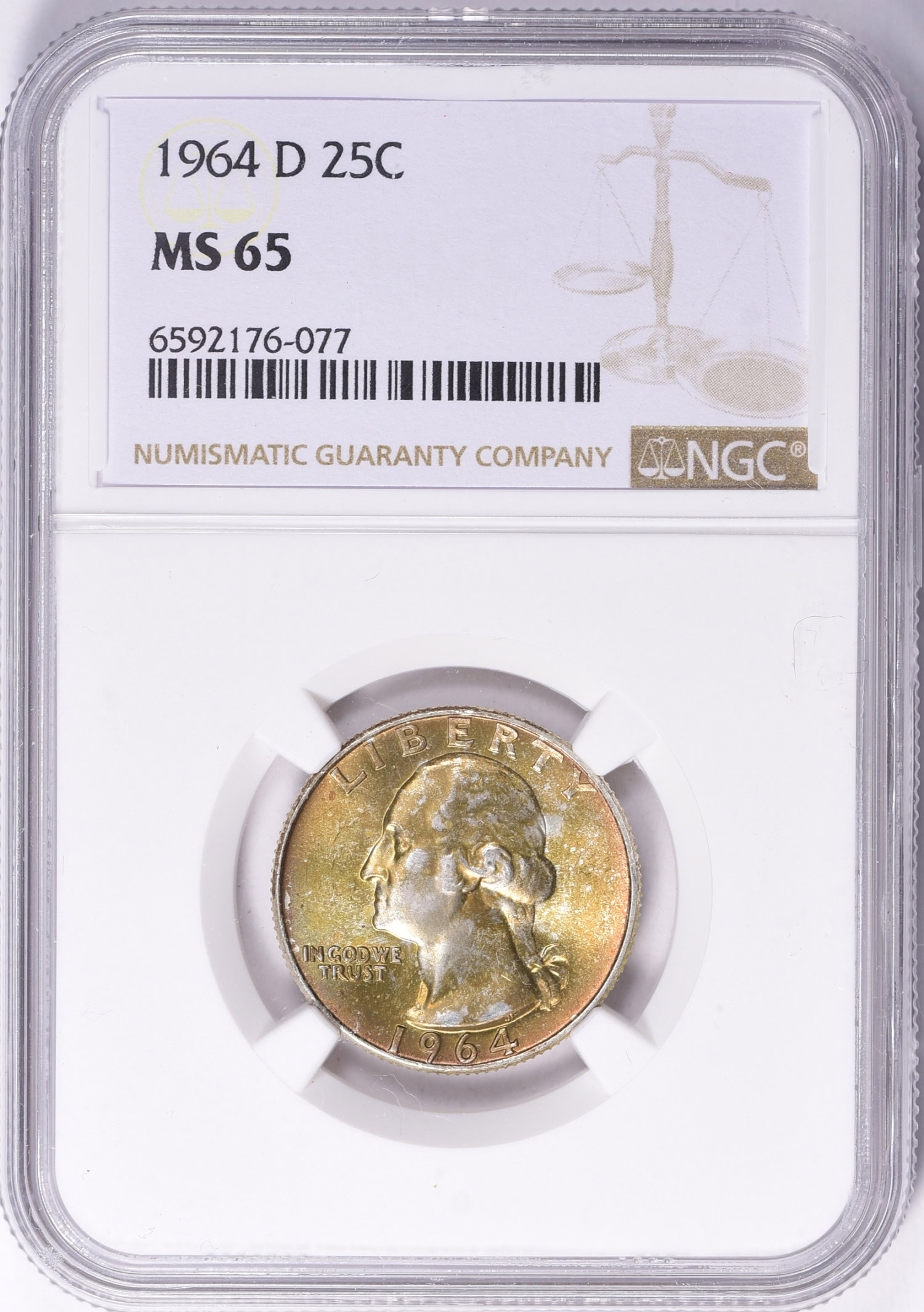 1964-D Washington Quarter NGC MS-65 (Toned) (Item 1721281) | GreatCollections Coin Auctions