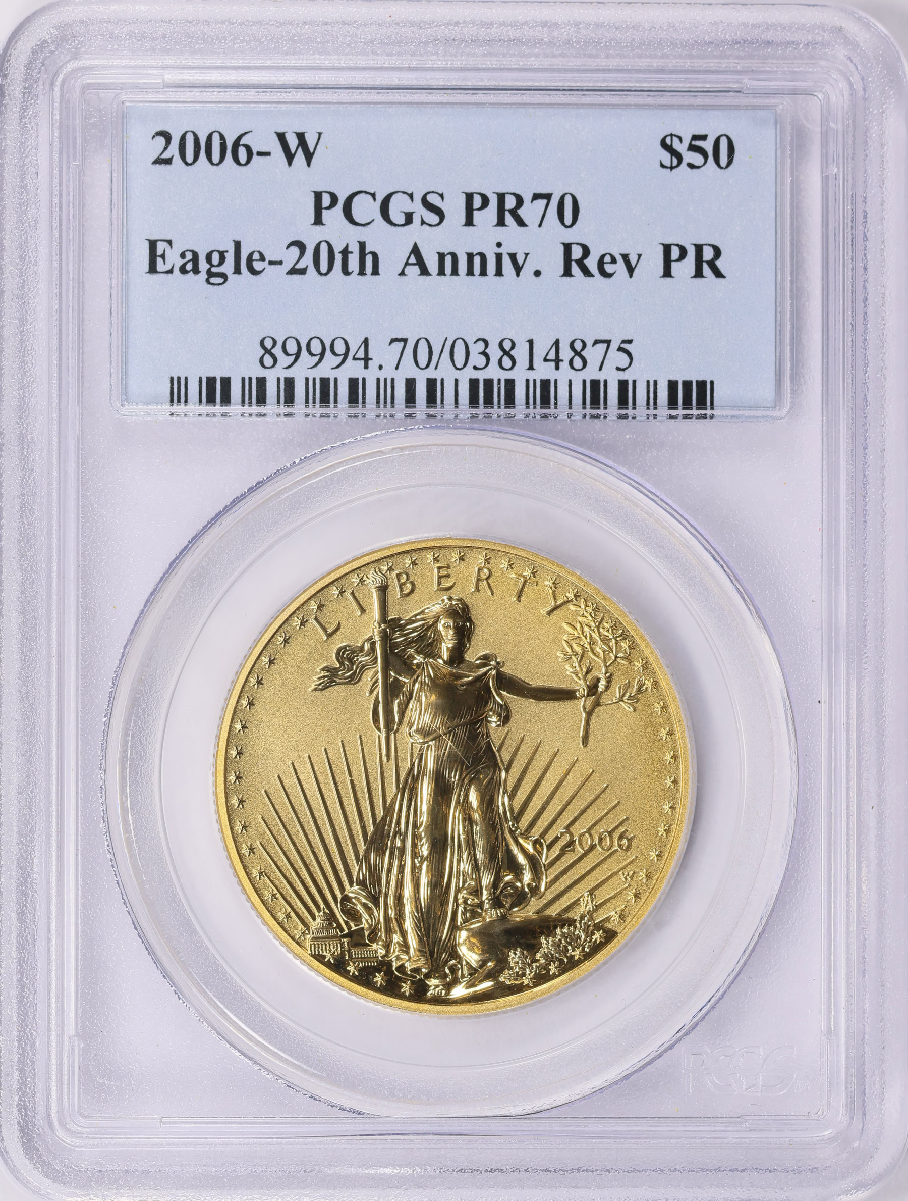 2006-W $50 One-Ounce Gold American Eagle 20th Anniversary Reverse Proof ...