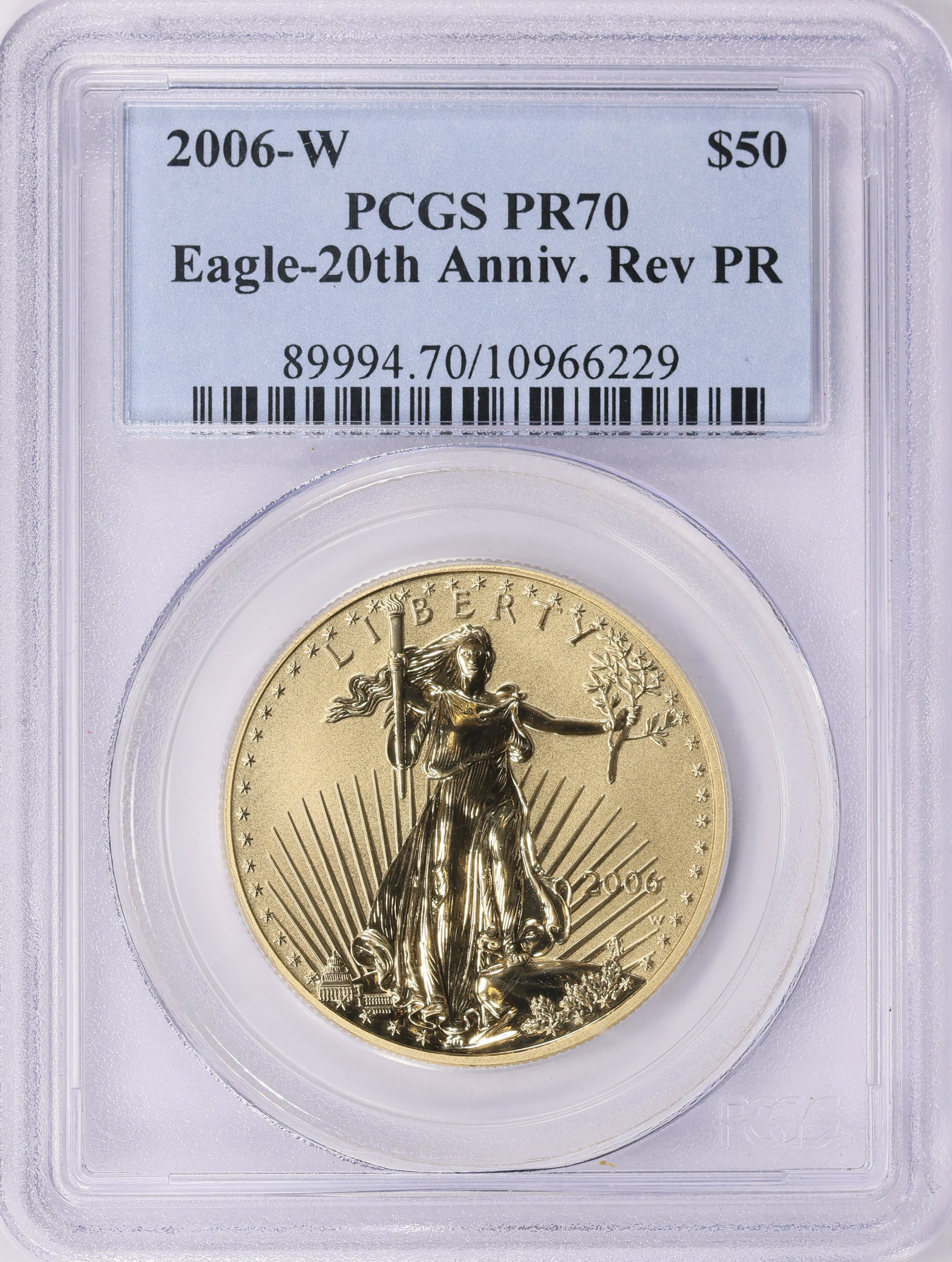 2006-W $50 One-Ounce Gold American Eagle 20th Anniversary Reverse Proof PCGS Proof-70 (Item ...