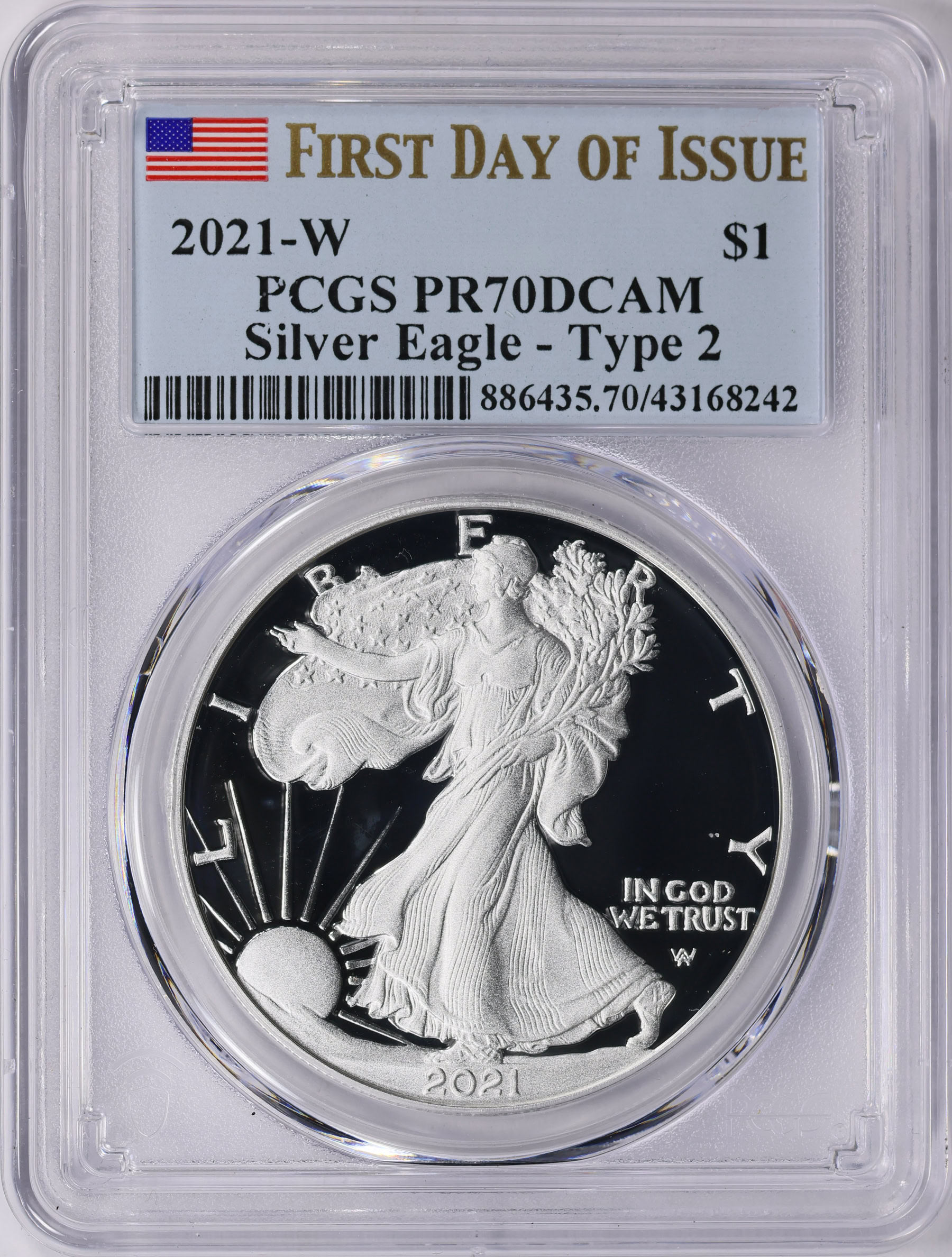2021-W $1 Silver Eagle Type 2 First Day of Issue PCGS Proof-70 DCAM (Item 1721420 ...