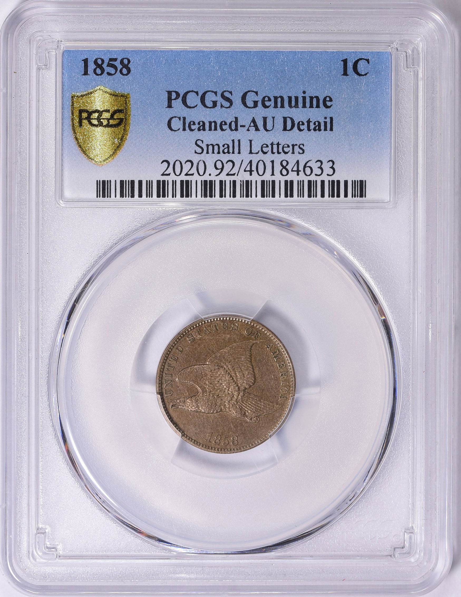 1858 Flying Eagle Cent Small Letters PCGS Genuine AU Details (Item ...