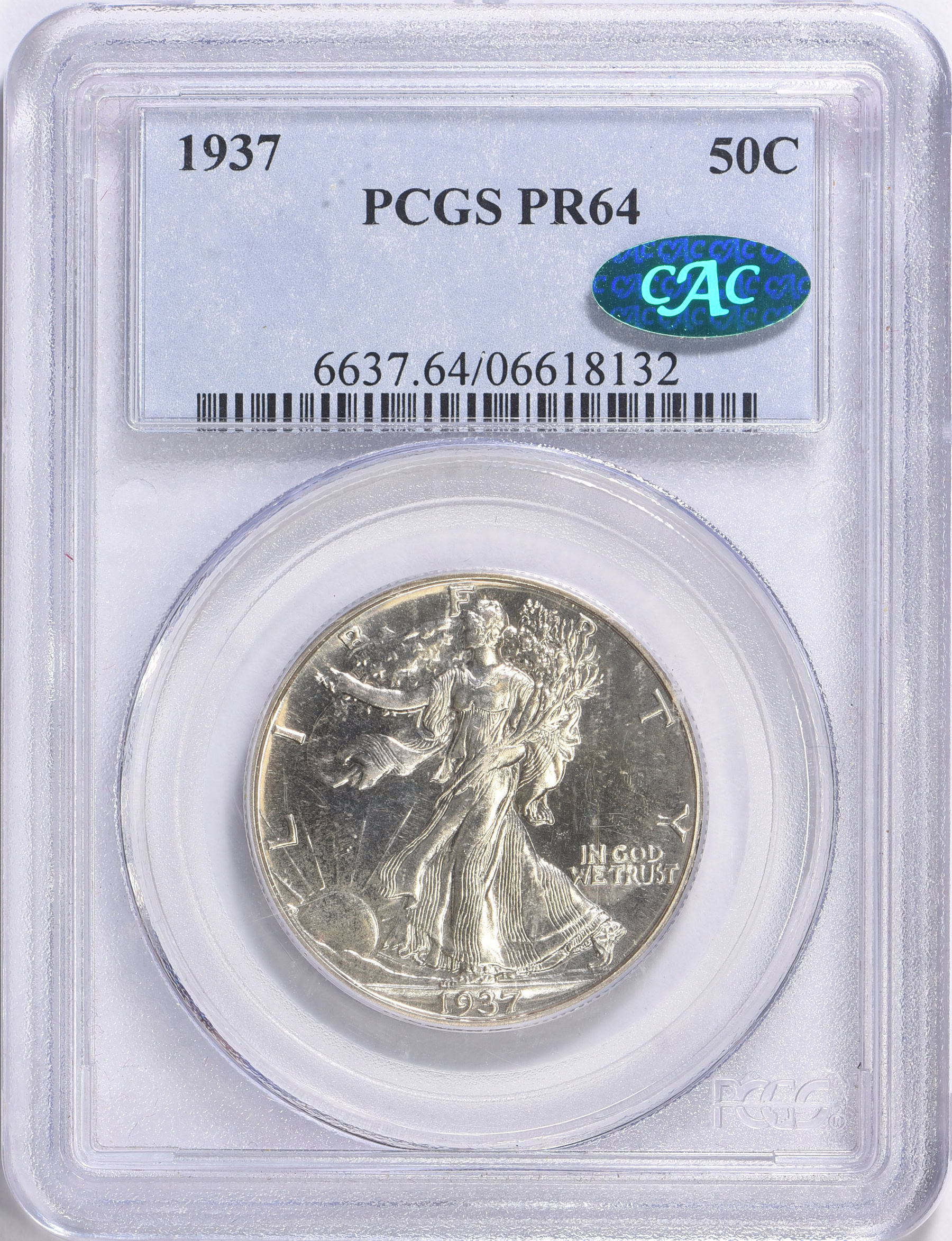 1937 Walking Liberty Half Dollar PCGS Proof-64 (CAC Green) (Item 1721458) | GreatCollections ...