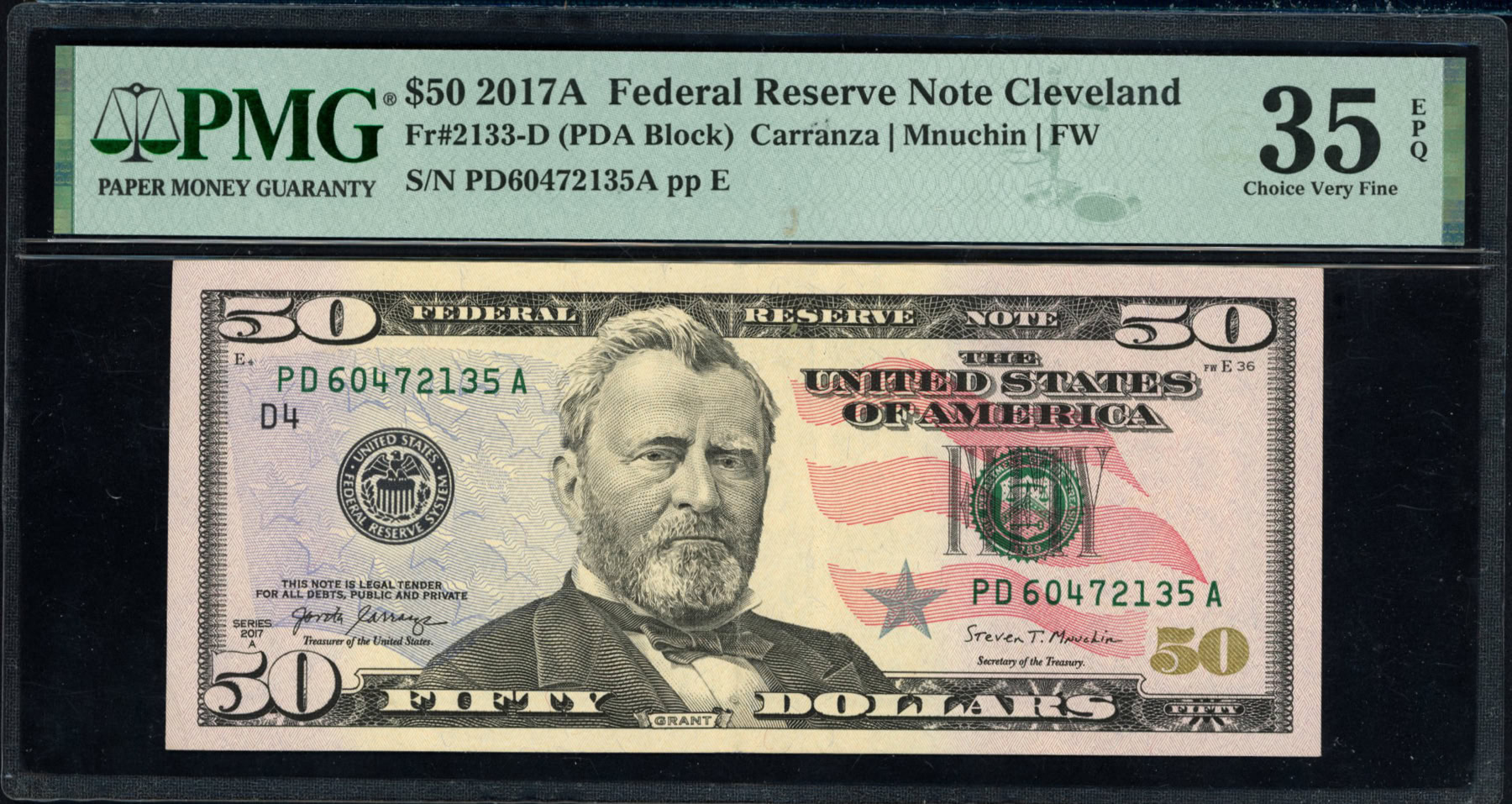 Fr. 2133-D (PDA Block) 2017A $50 Cleveland Federal Reserve Note Broken ...