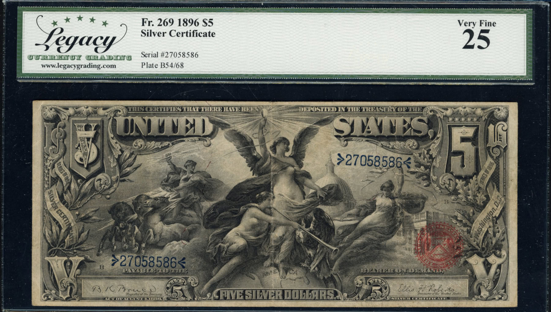 Fr. 269 1896 $5 Silver Certificate Note Bruce / Roberts Legacy Very ...
