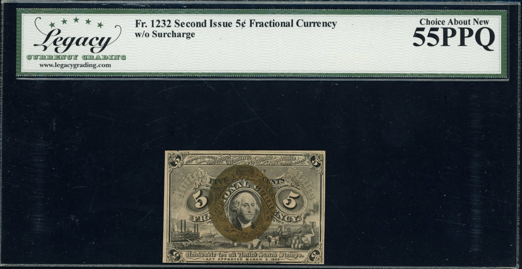 Fr. 1232 Second Issue 5 Cents Fractional Currency Note Without ...