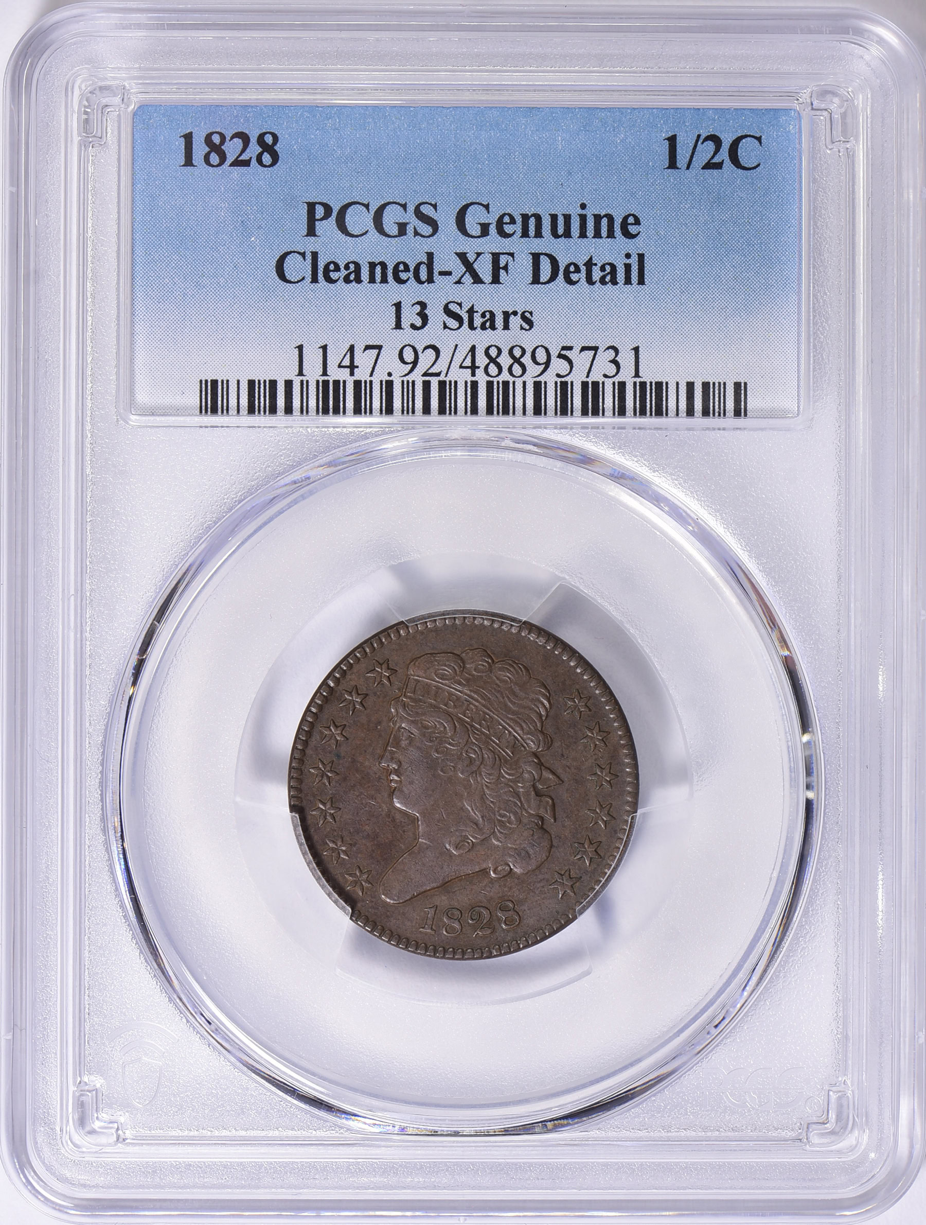 1828 Classic Half Cent 13 Stars PCGS Genuine XF Details (Item 1721663) | GreatCollections Coin ...