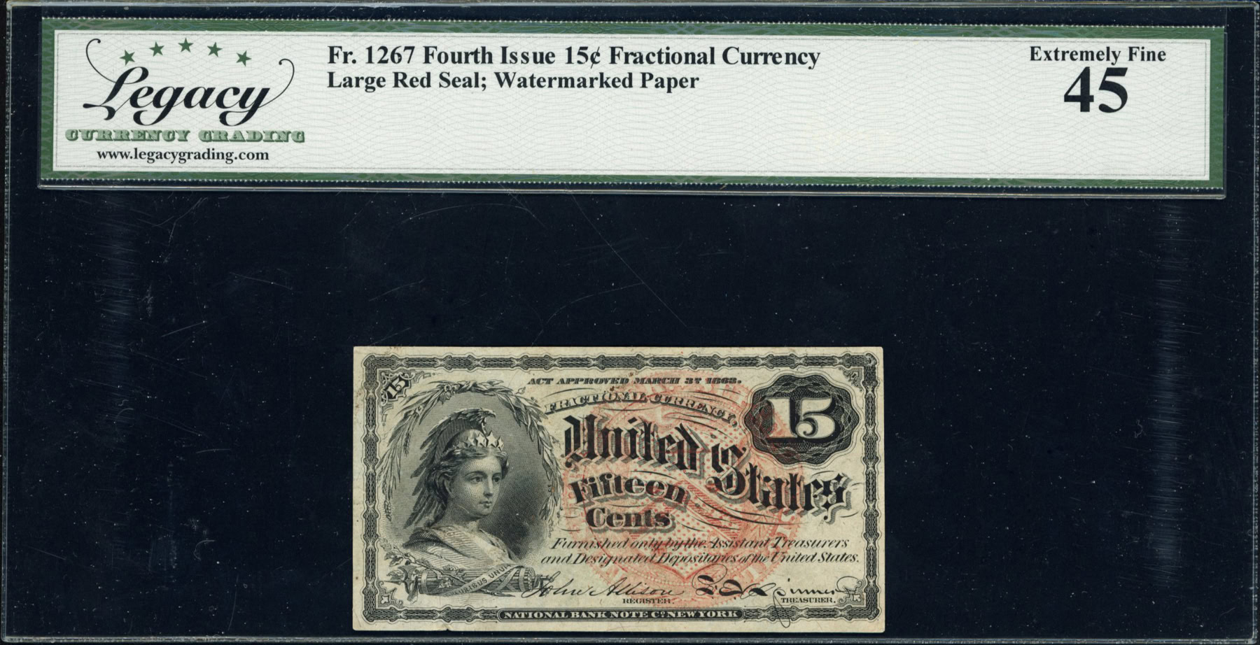 Fr. 1267 Fourth Issue 15 Cents Fractional Currency Note Allison ...