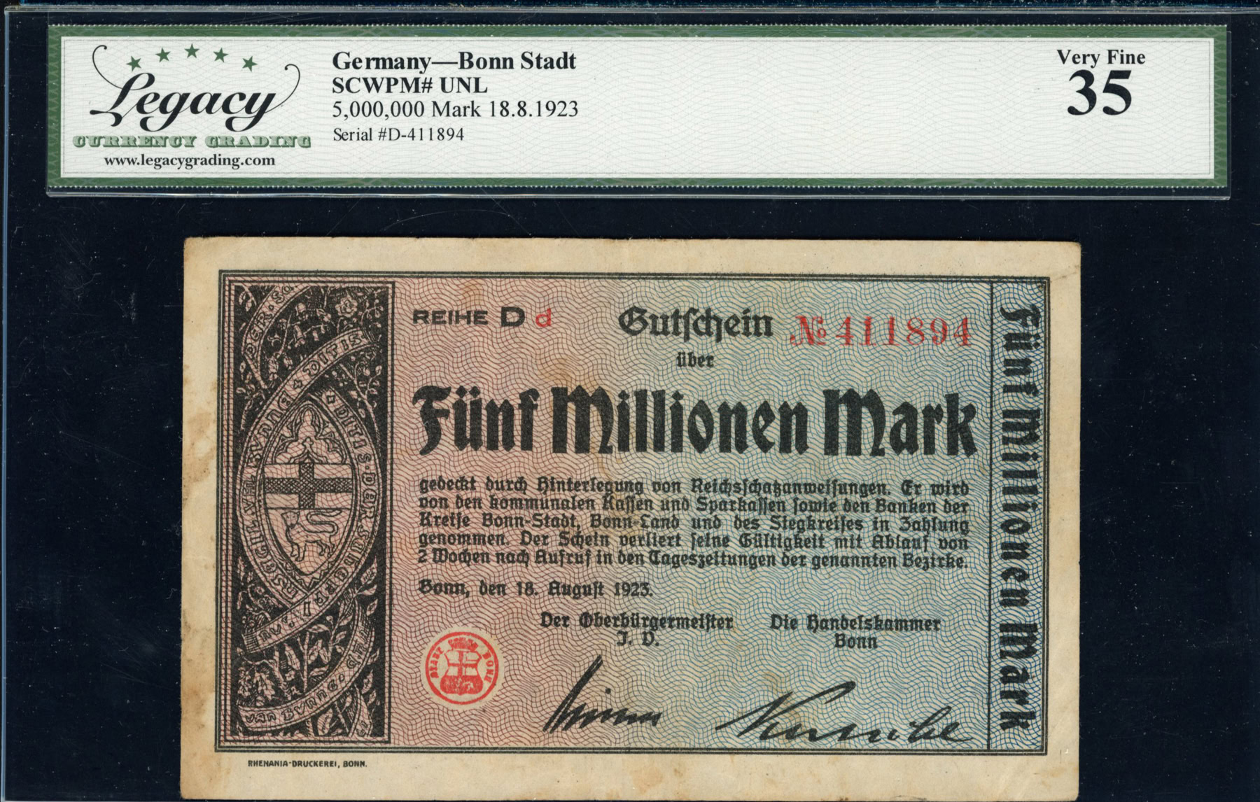 Germany - Bonn 1923 5,000,000 Marks Note SCWPM-Unlisted Legacy Very ...