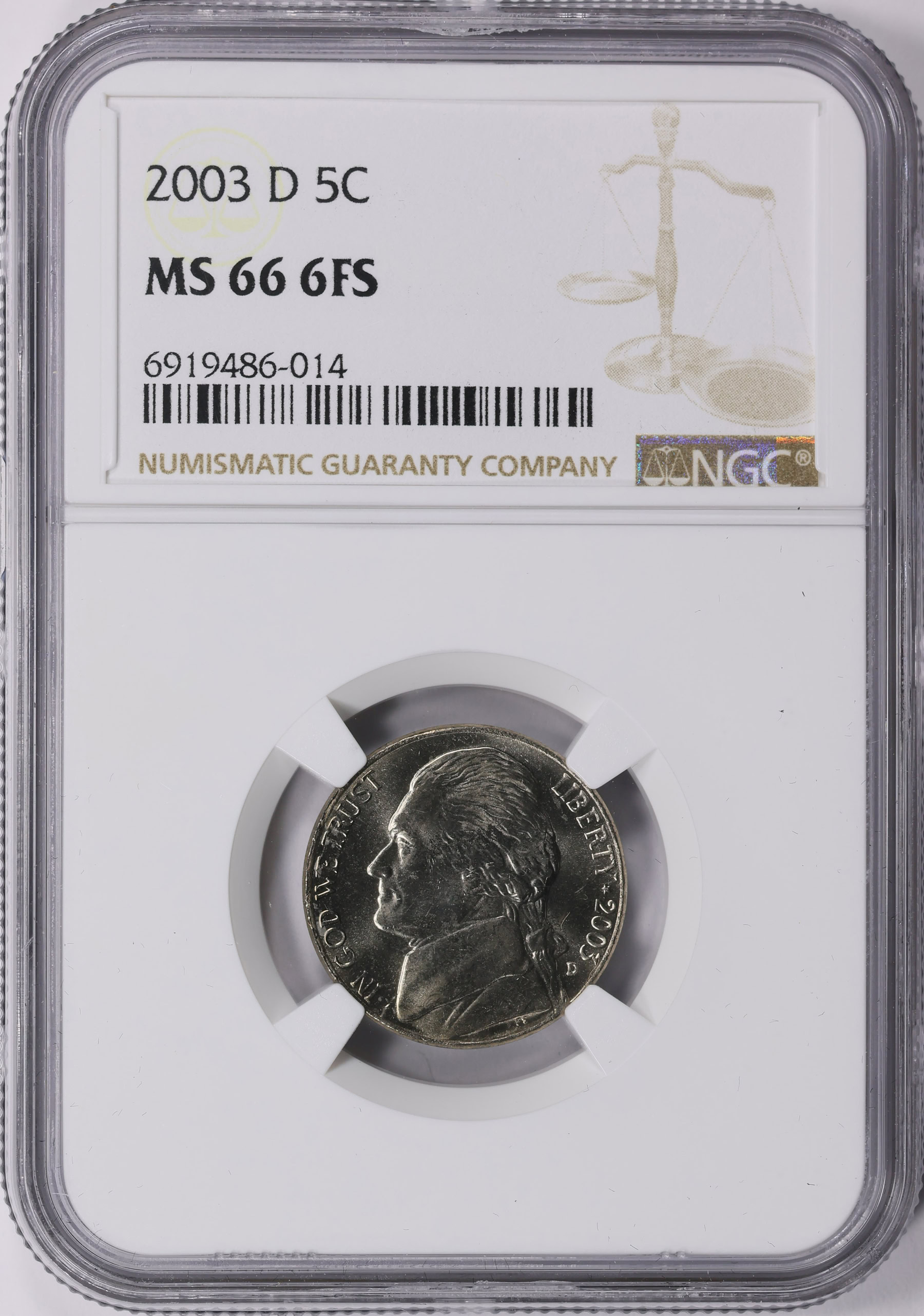 2003-D Jefferson Nickel NGC MS-66 6FS (Item 1721764) | GreatCollections ...
