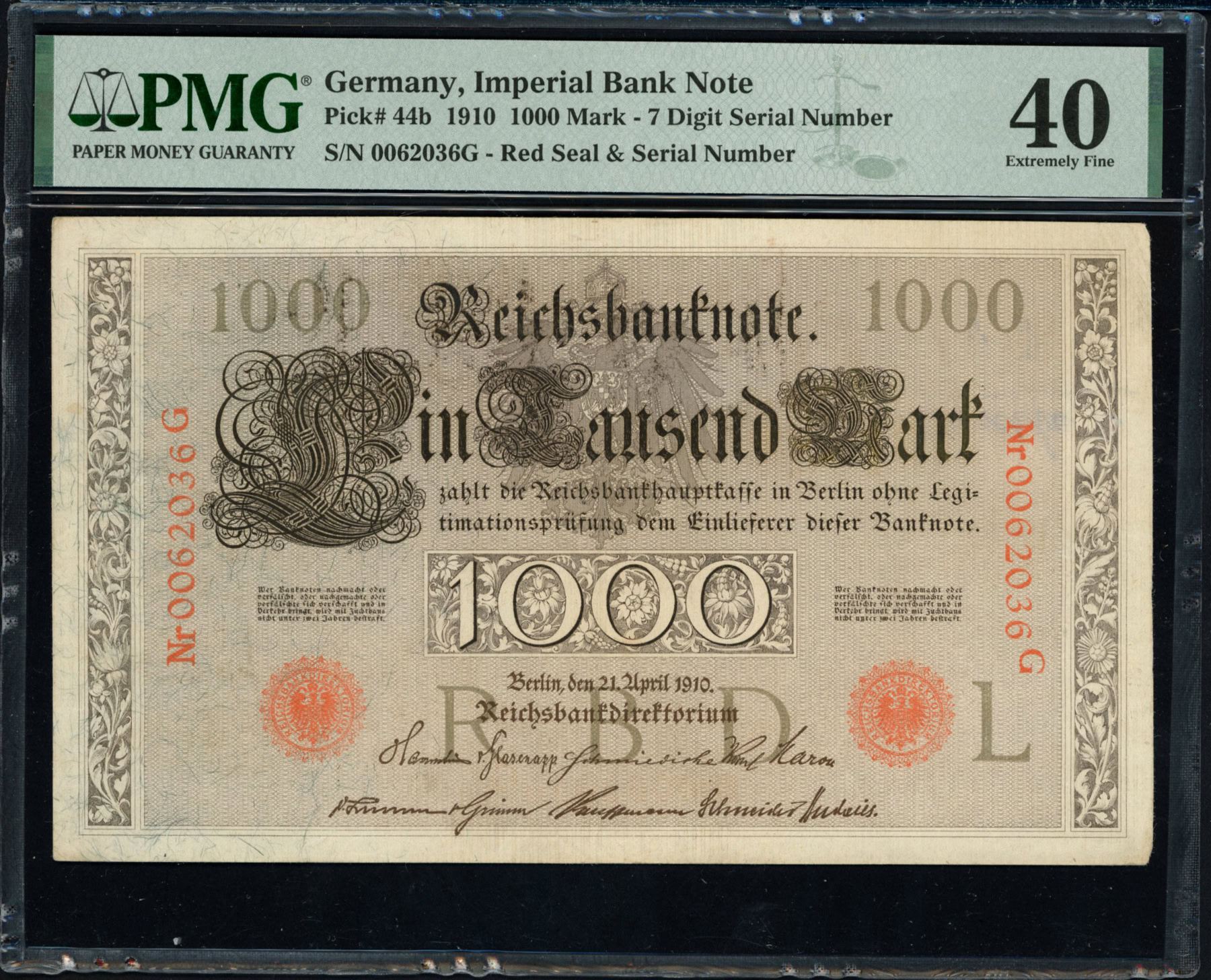 Germany 1910 1,000 Marks Imperial Bank Note SCWPM-44b PMG Extremely ...
