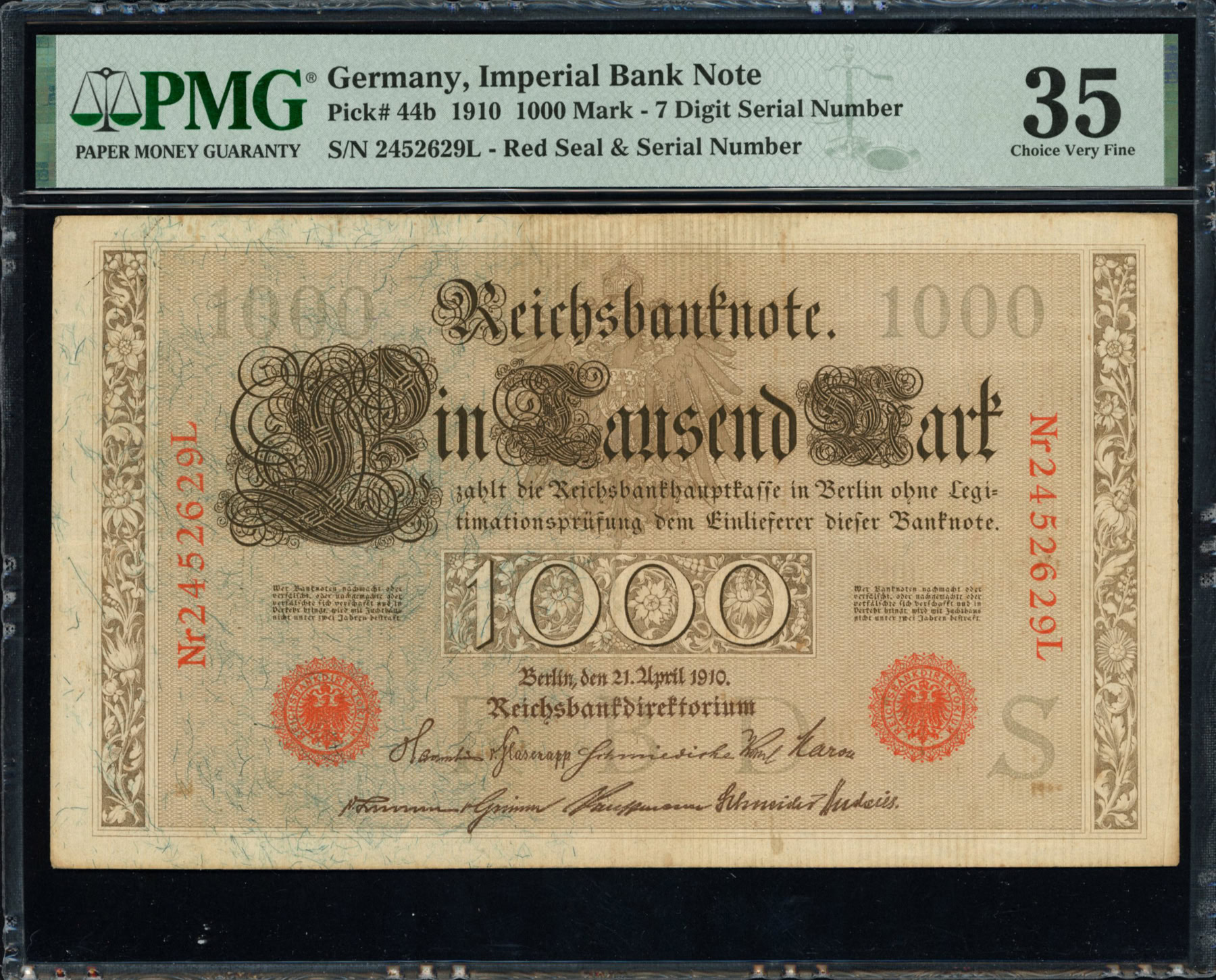 Germany 1910 1,000 Marks Imperial Bank Note SCWPM-44b PMG Choice Very ...
