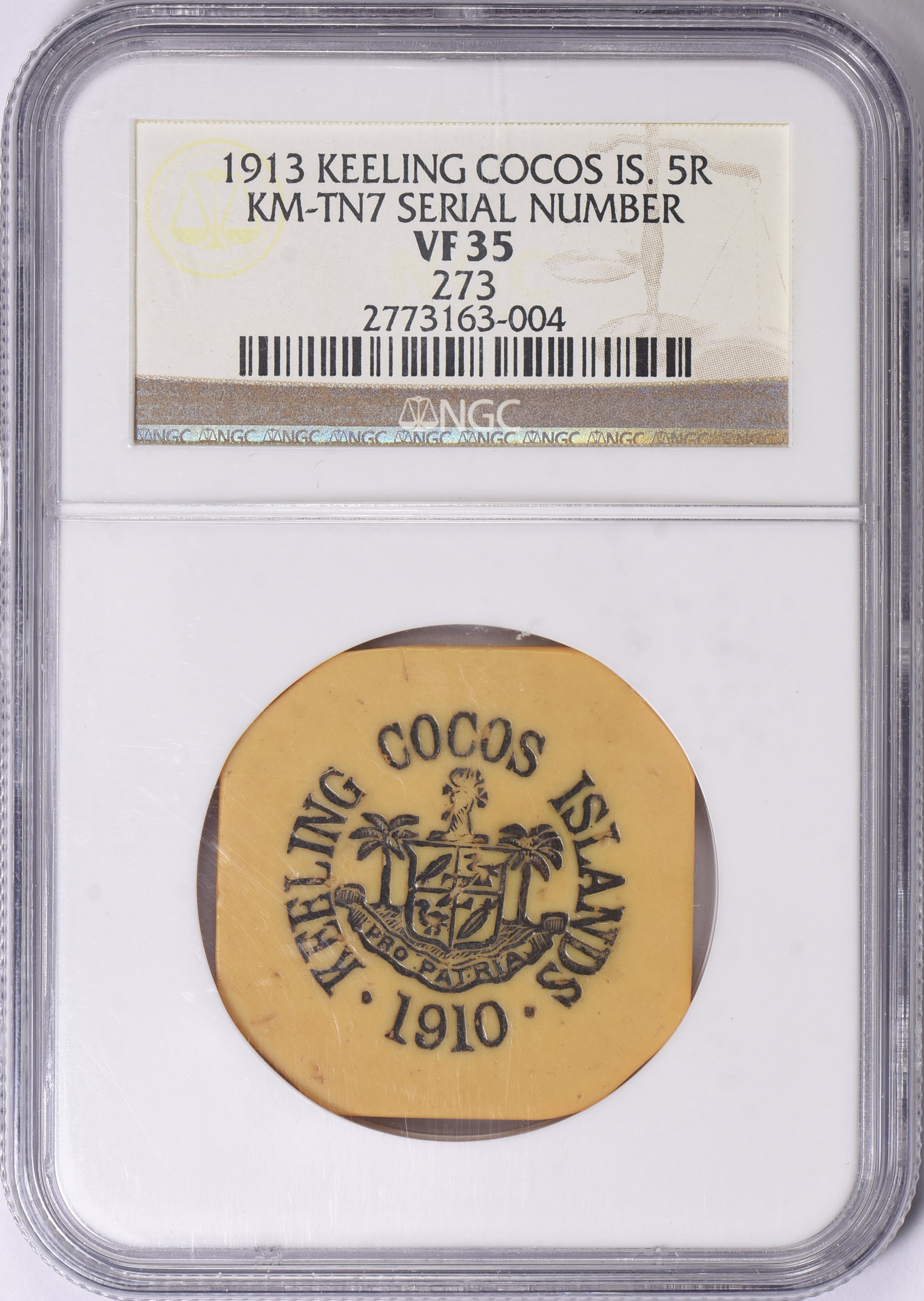 Cocos-Keeling Islands 1913 5 Rupees Token KM-Tn7 NGC VF-35 (Item 1721897) | GreatCollections ...