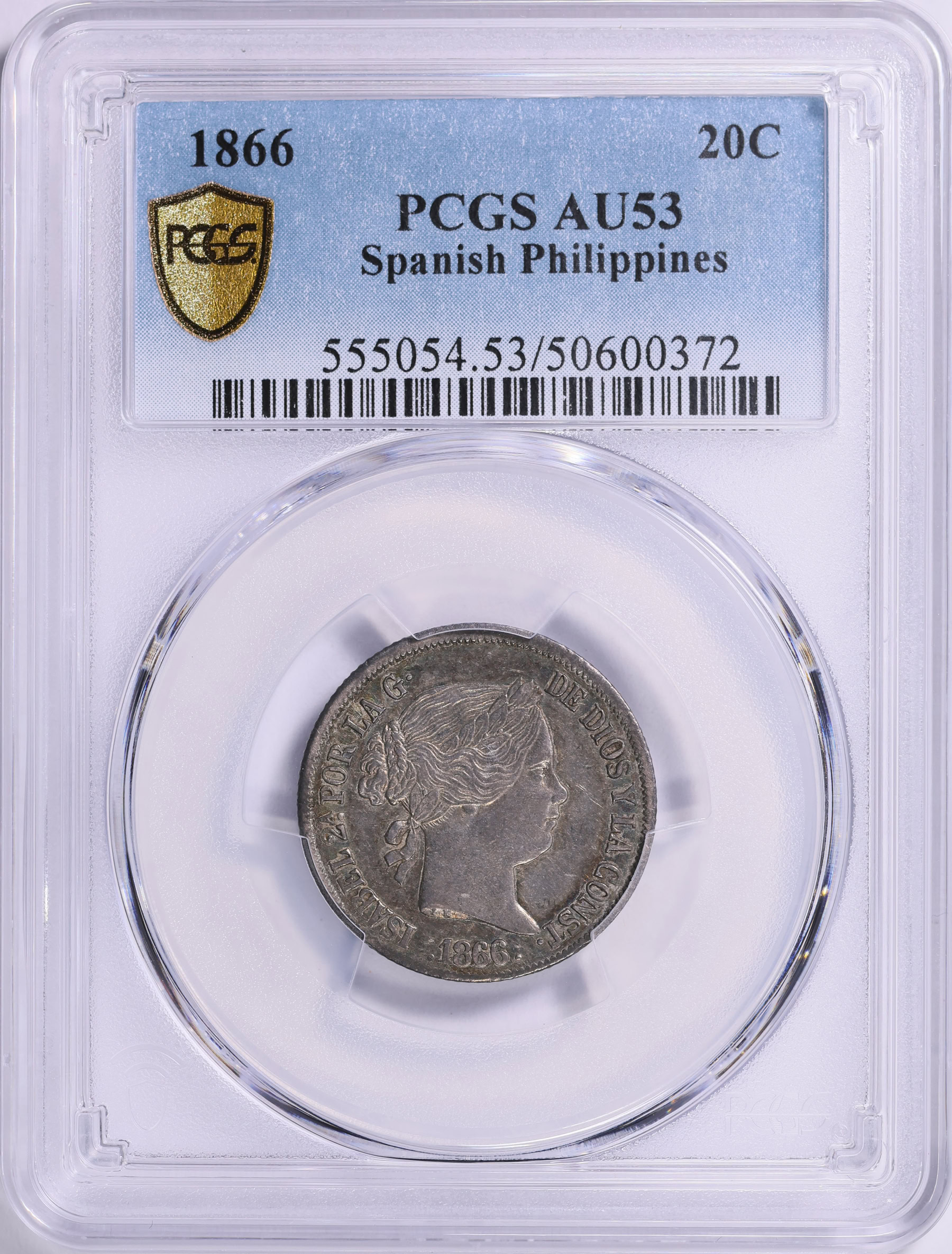 Philippines 1866 Silver 20 Centimos KM-146 PCGS AU-53 (Item 1721962 ...