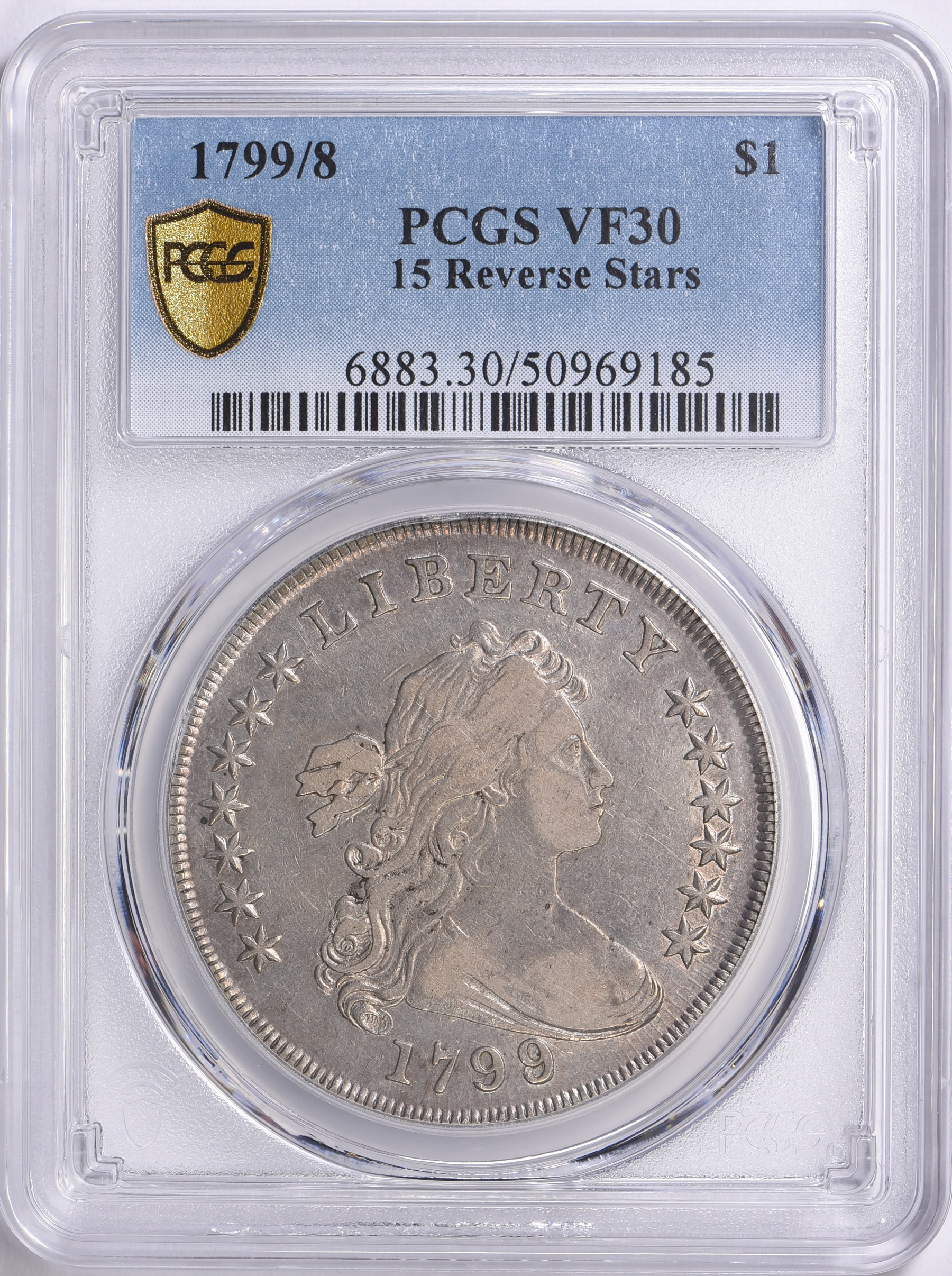 1799/8 Draped Bust Silver Dollar 15 Reverse Stars PCGS VF-30 (Item 1721981) | GreatCollections ...