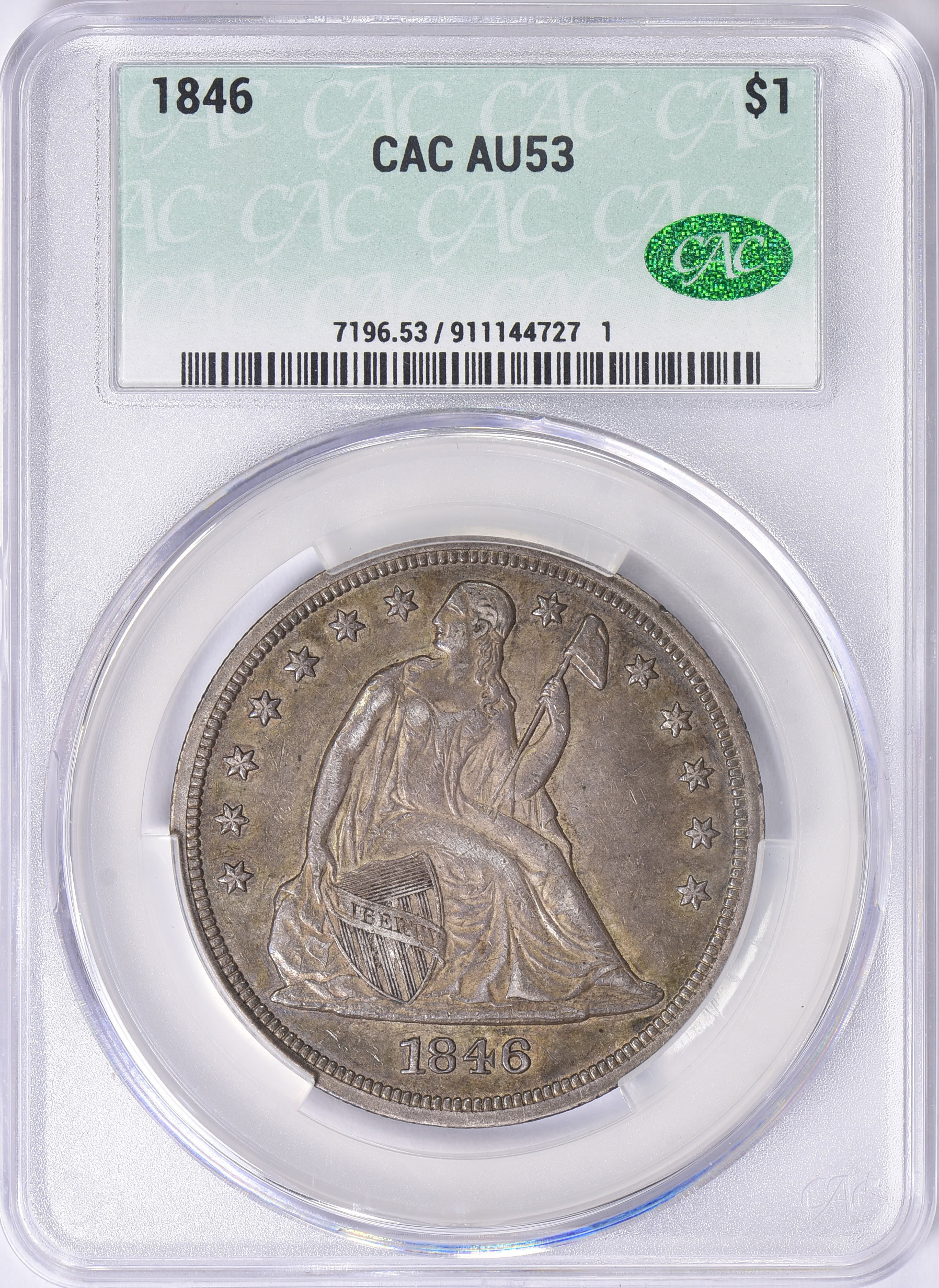 1846 Seated Liberty Silver Dollar CACG AU-53 (Item 1722030) | GreatCollections Coin Auctions