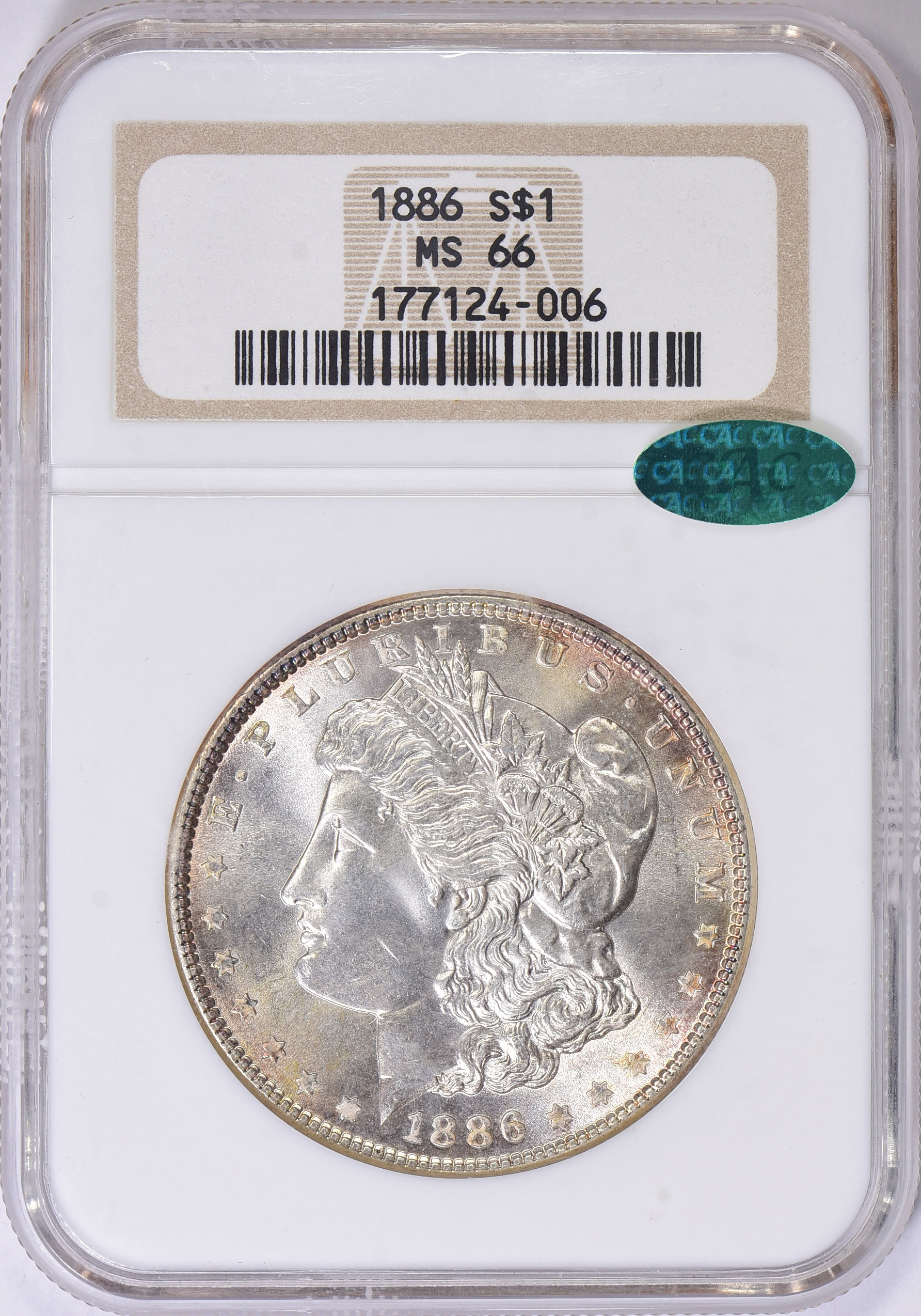 1886 Morgan Silver Dollar NGC MS-66 (CAC Green) (Toned) (Item 1722095) | GreatCollections Coin ...