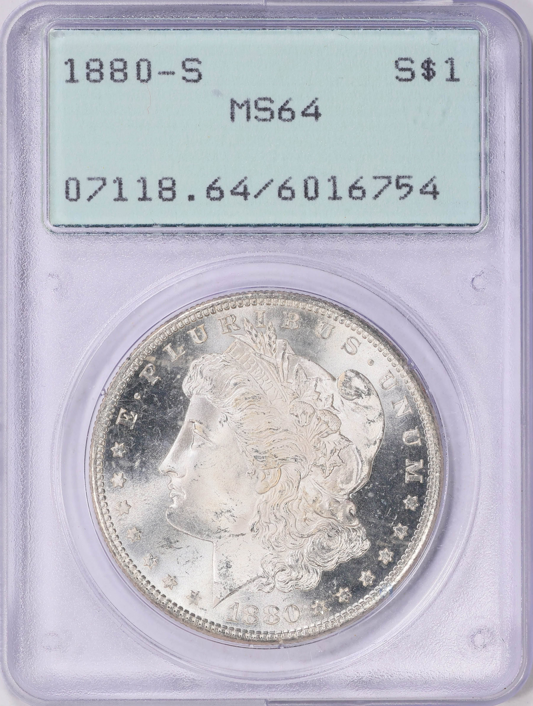 1880-S Morgan Silver Dollar PCGS MS-64 OGH (1st Gen) (Item 1722108) | GreatCollections Coin Auctions