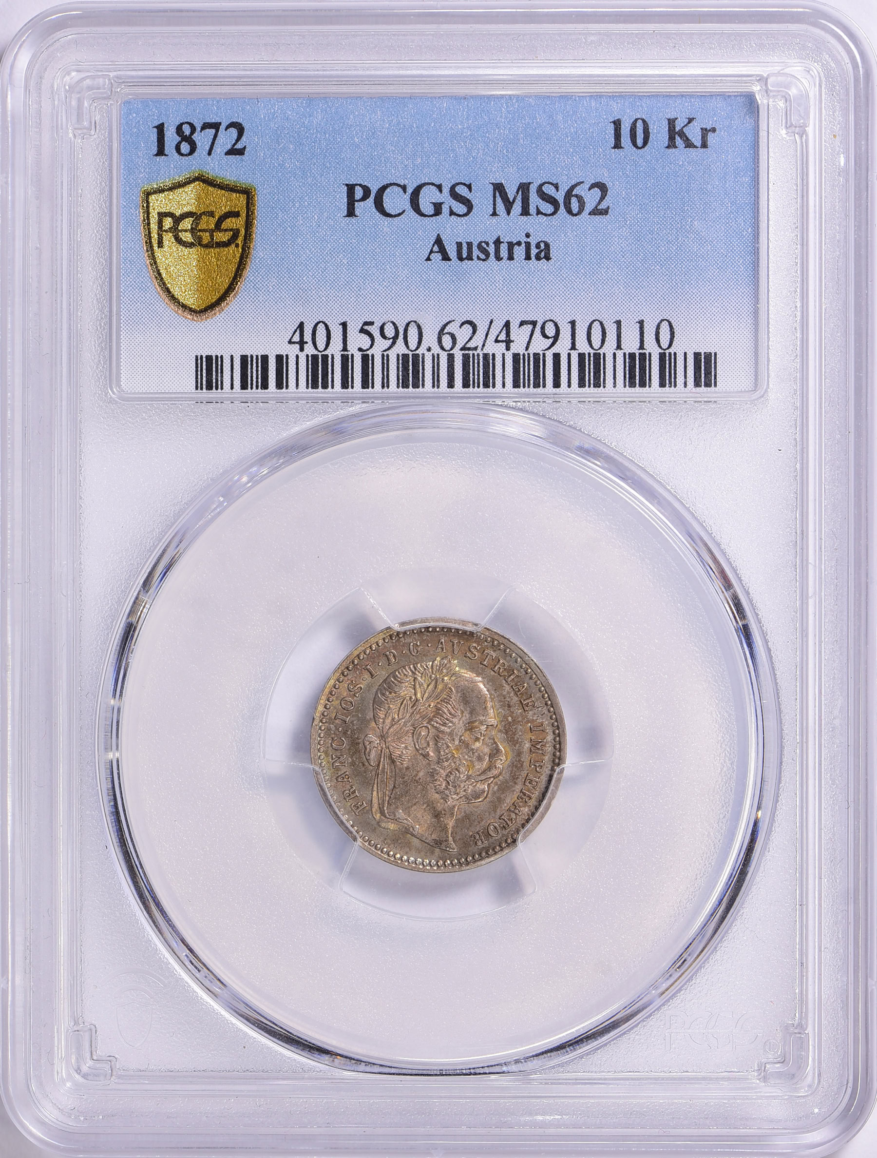 Austria 1872 Silver 10 Kreuzer KM-2206 PCGS MS-62 (Toned) (Item 1722252) | GreatCollections Coin ...