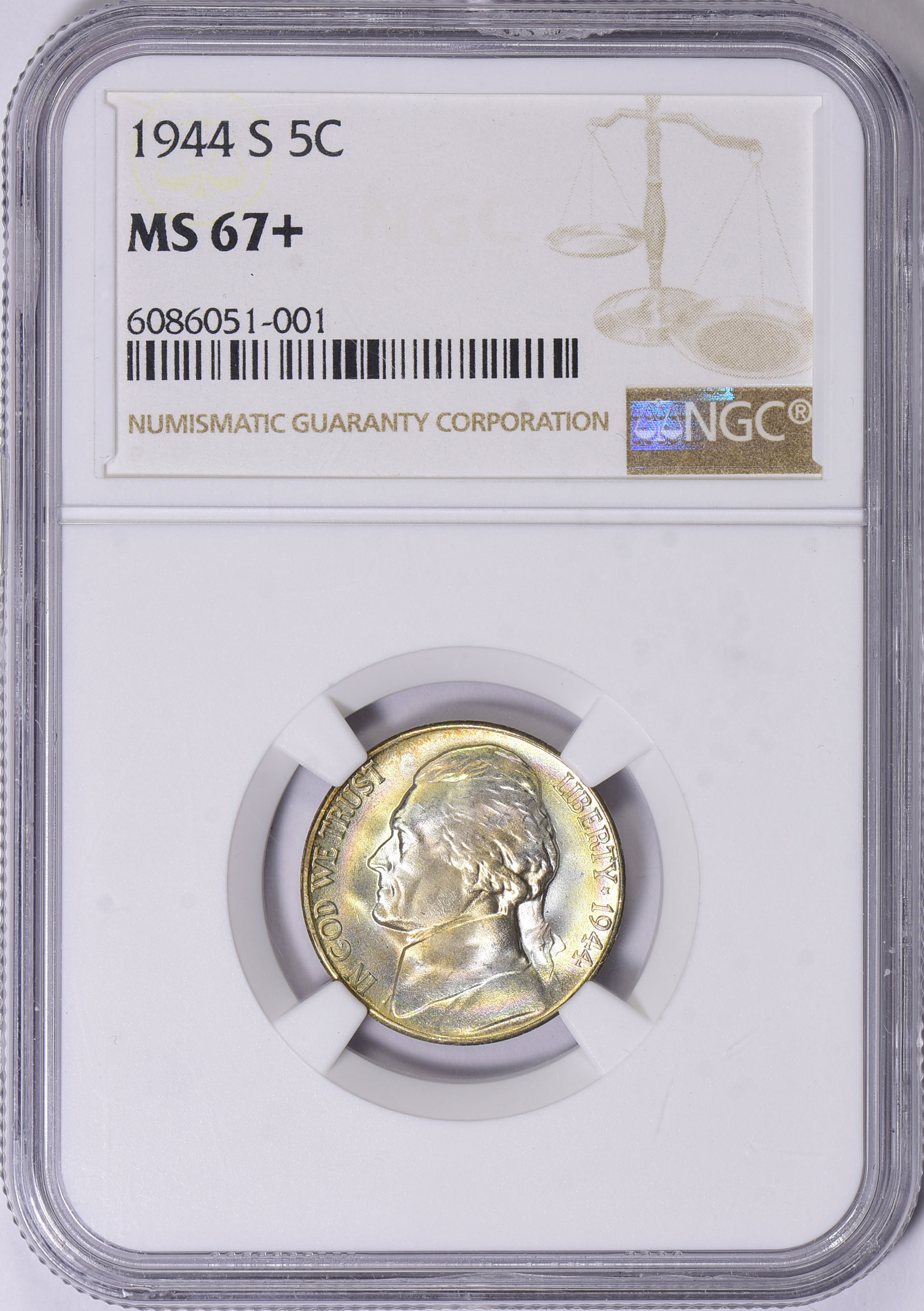 1944-S Jefferson Nickel NGC MS-67+ (Toned) (Item 1722376) | GreatCollections Coin Auctions